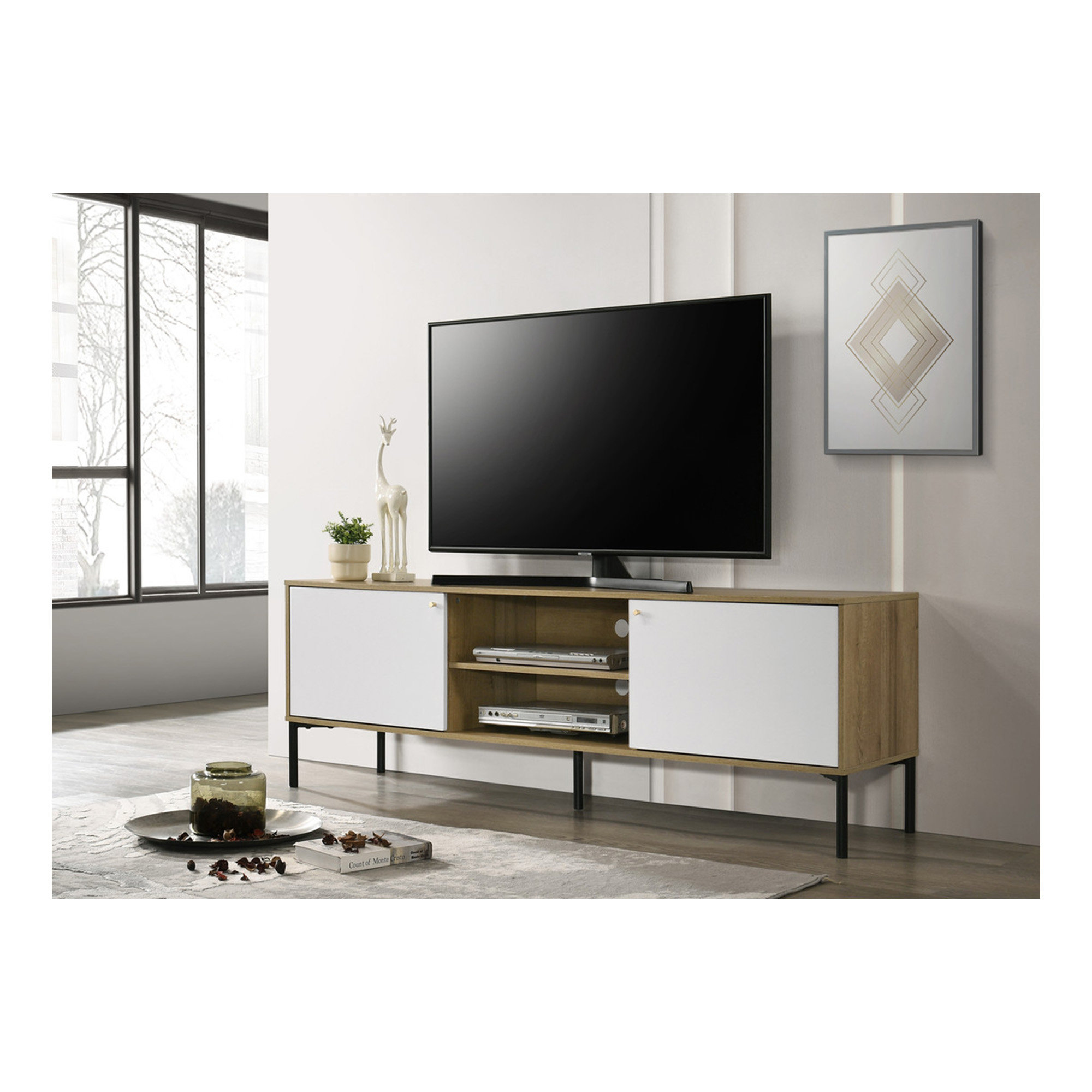 Ophelia & Co. Burke 70"W White And Oak 2-Door TV Stand | Wayfair