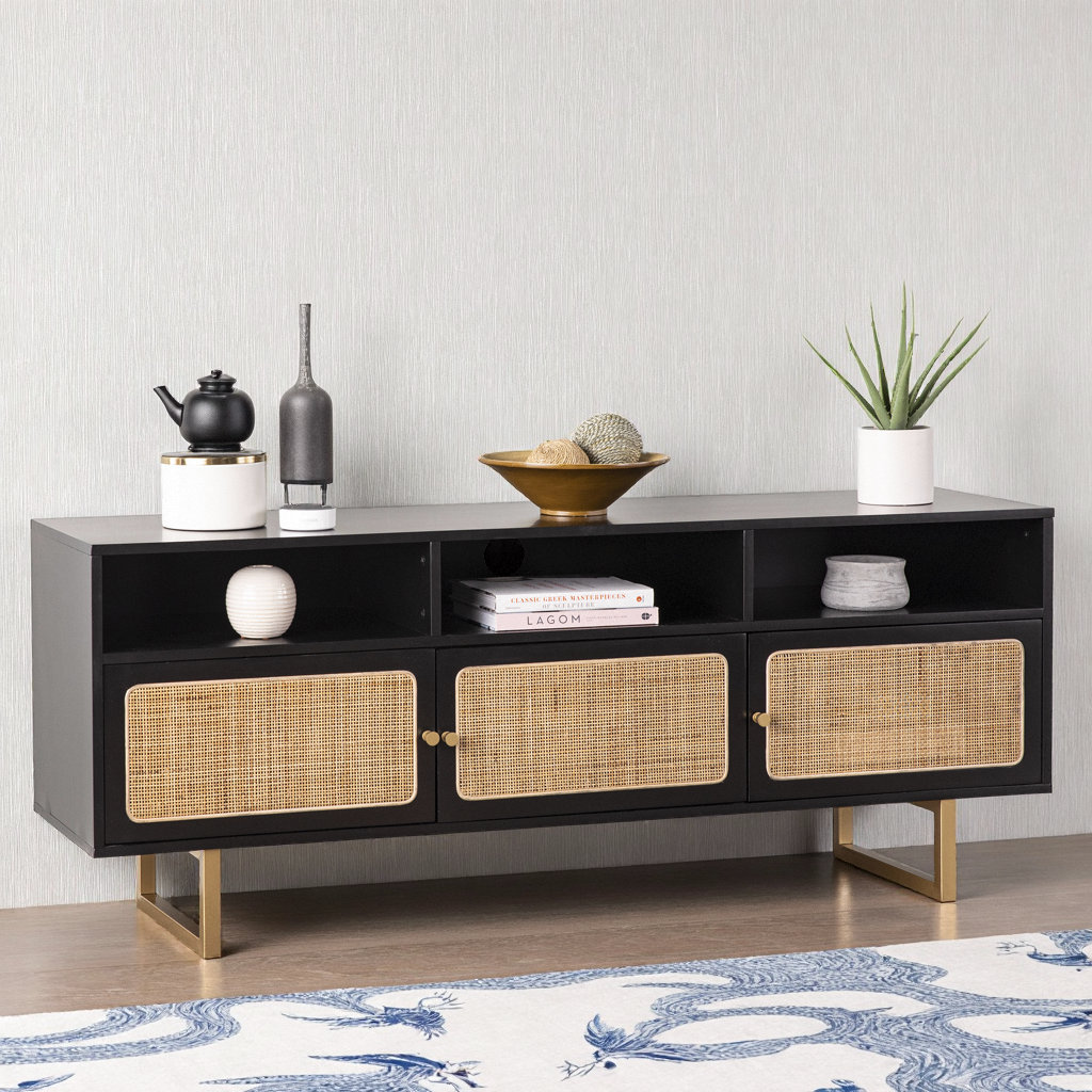 Latitude Run® Mursley Media Cabinet with Storage - Modern Black TV ...