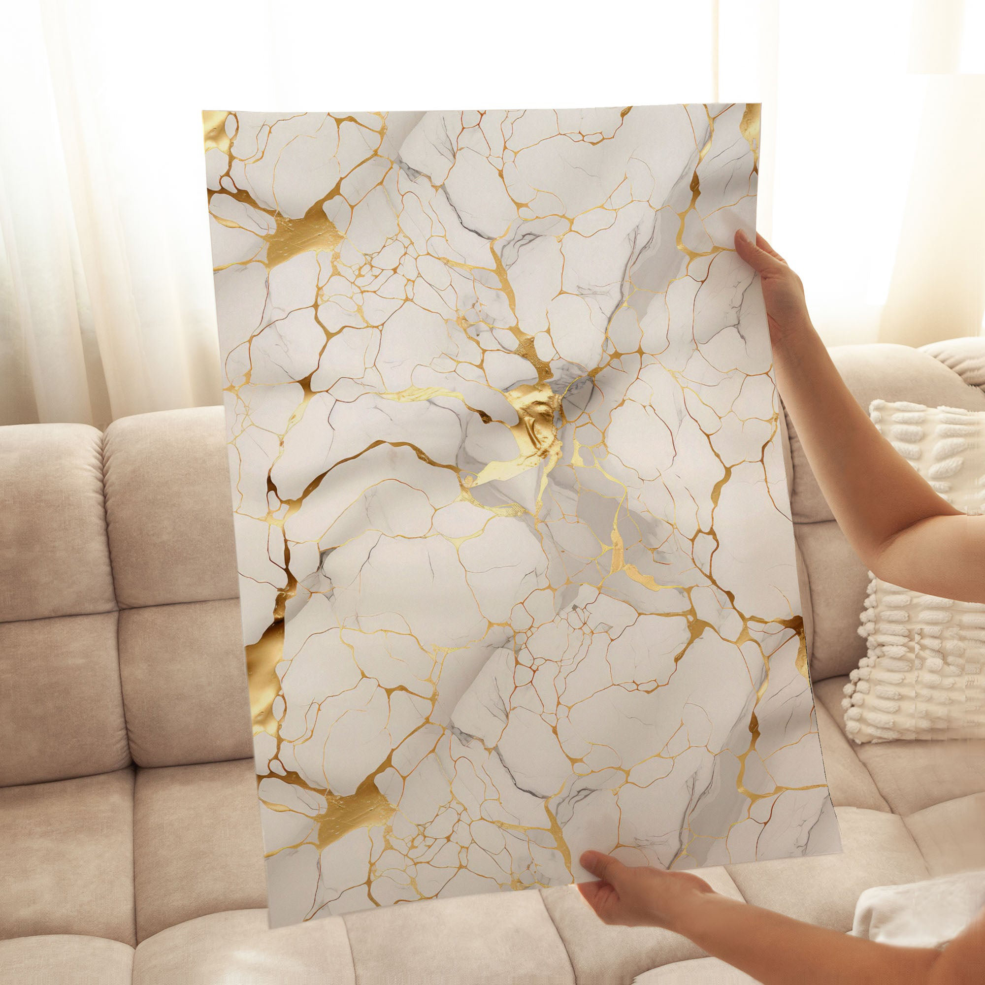 Winston Porter Abstract Gray & Gold Marble Geode II Modern Unframed Art ...