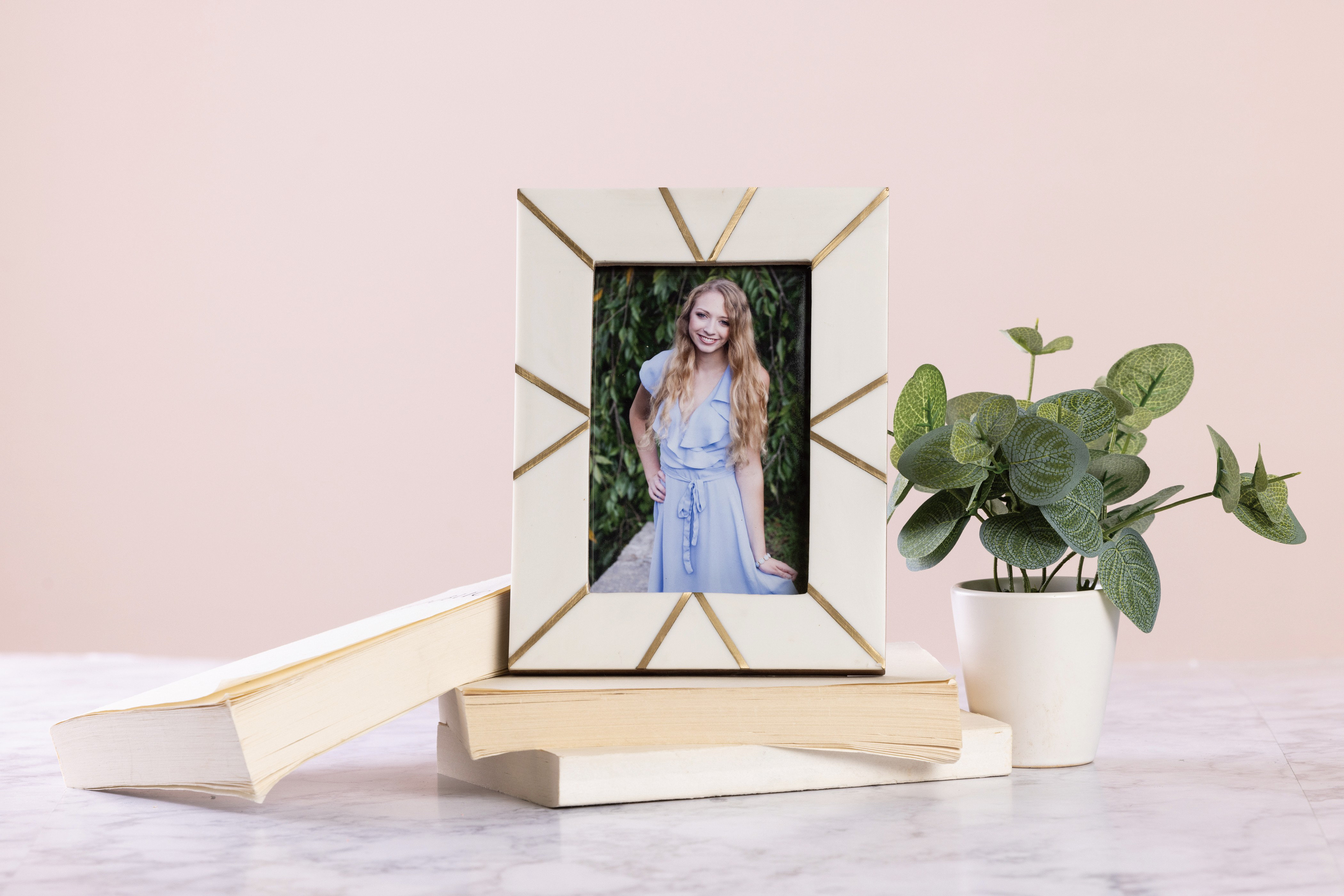 Ebern Designs VIP Wood 8 in. White Diagonal Lines 4x6 Photo Frame | Wayfair