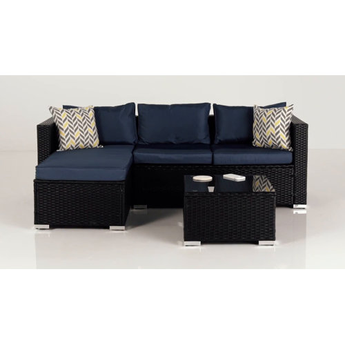 Wade Logan® Harbaugh 3 - Person Outdoor Seating Group with Cushions ...