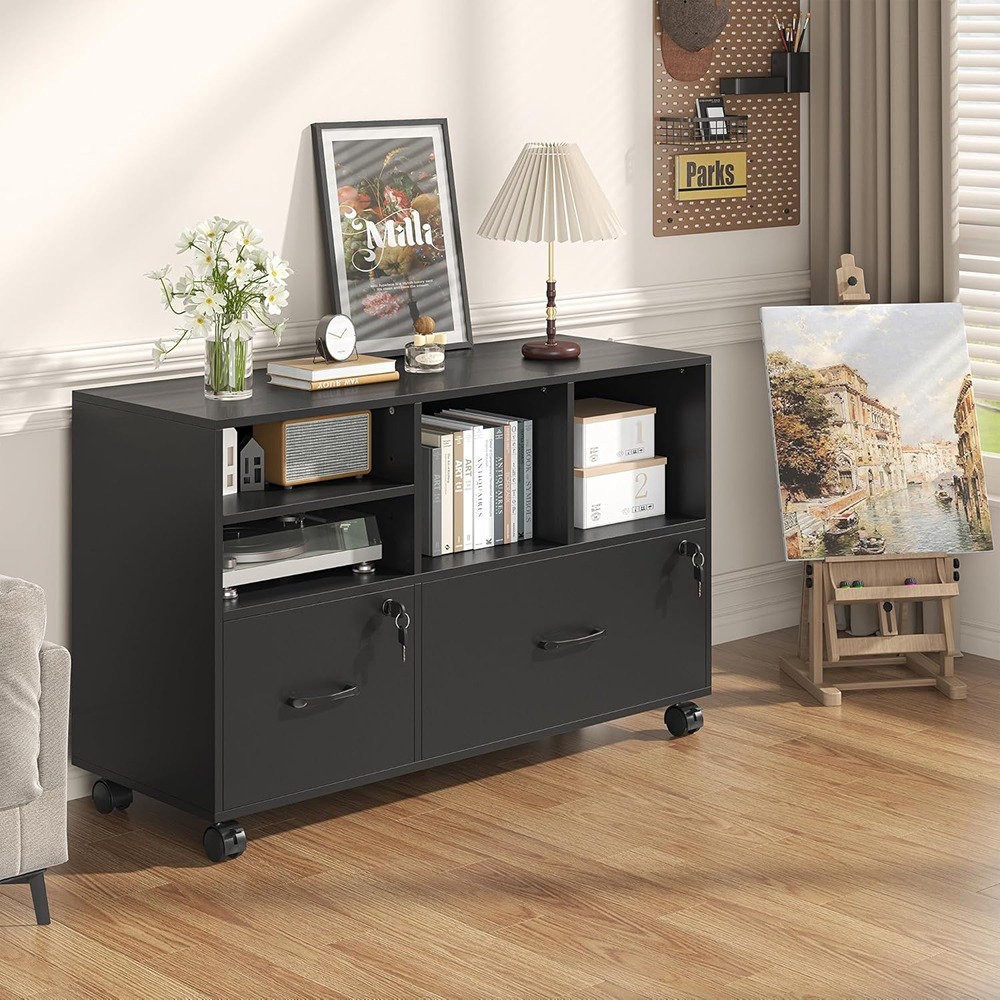 Inbox Zero 2 Drawer Wood Mobile Large Lateral File Cabinet With Lock ...