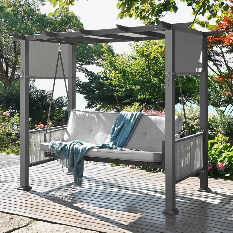 Latitude Run® Outdoor Metal Patio Swing Porch Sunbed With Cushion ...