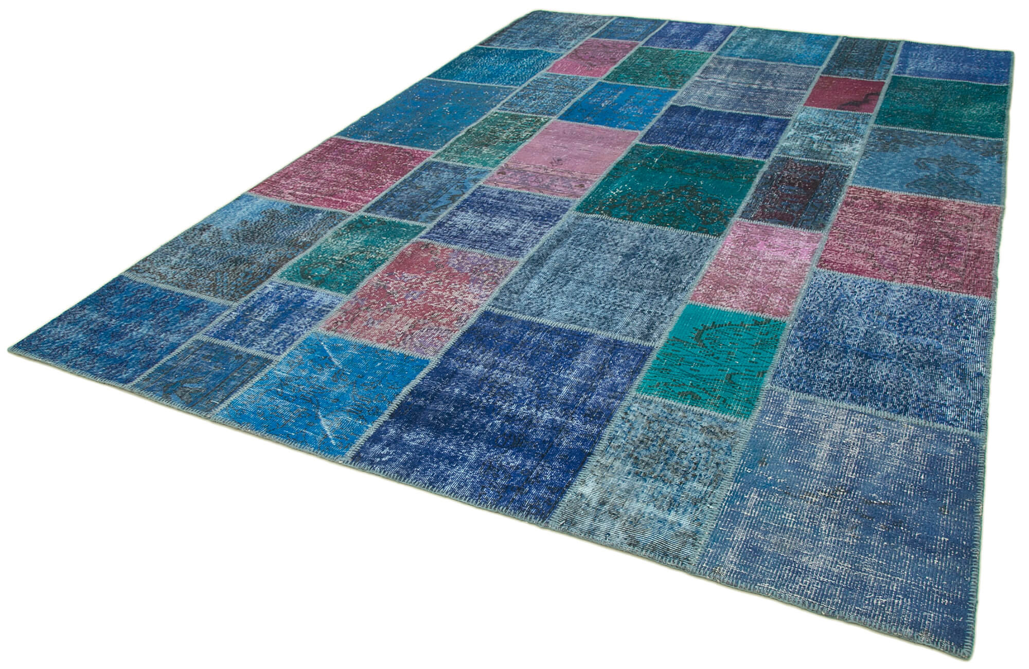 Aegean House Kırk Yama Blue Patchwork Wool Handmade Area Rug | Wayfair