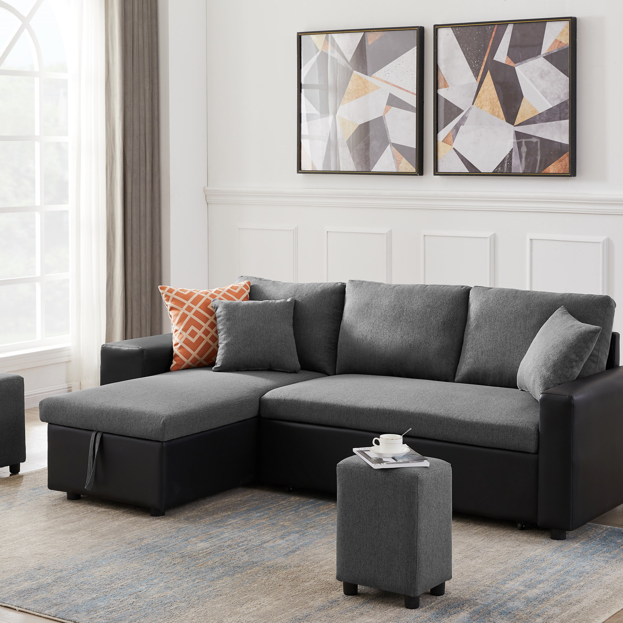 Ebern Designs Artemax 92.5 Inchlinen Reversible Sleeper Sectional Sofa ...