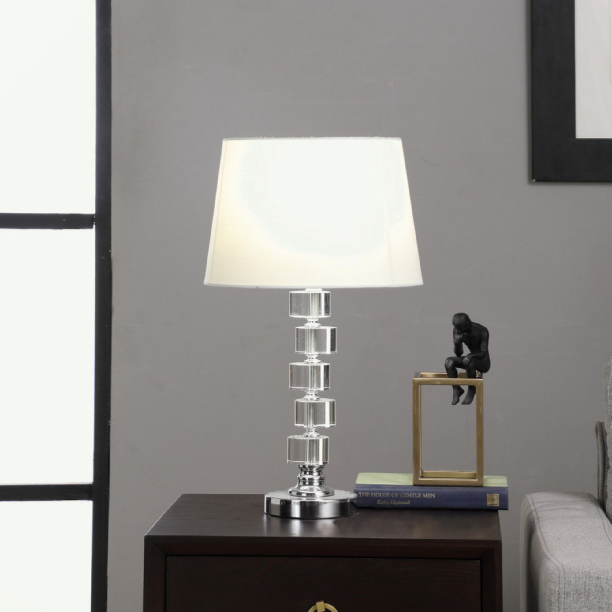Everly Quinn 20" Crystal Round Stacked Cube Orbs Metal Table Lamp ...