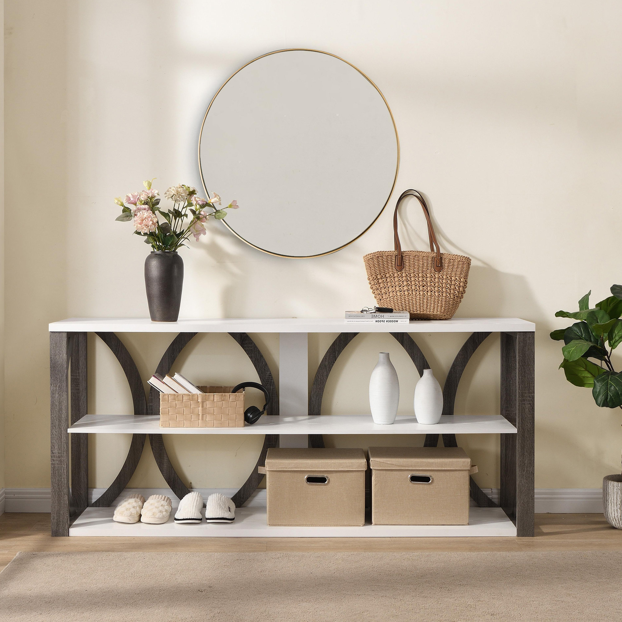 Latitude Run® 70.8"W 3-Tier Console Table Coffee Table With Storage For ...