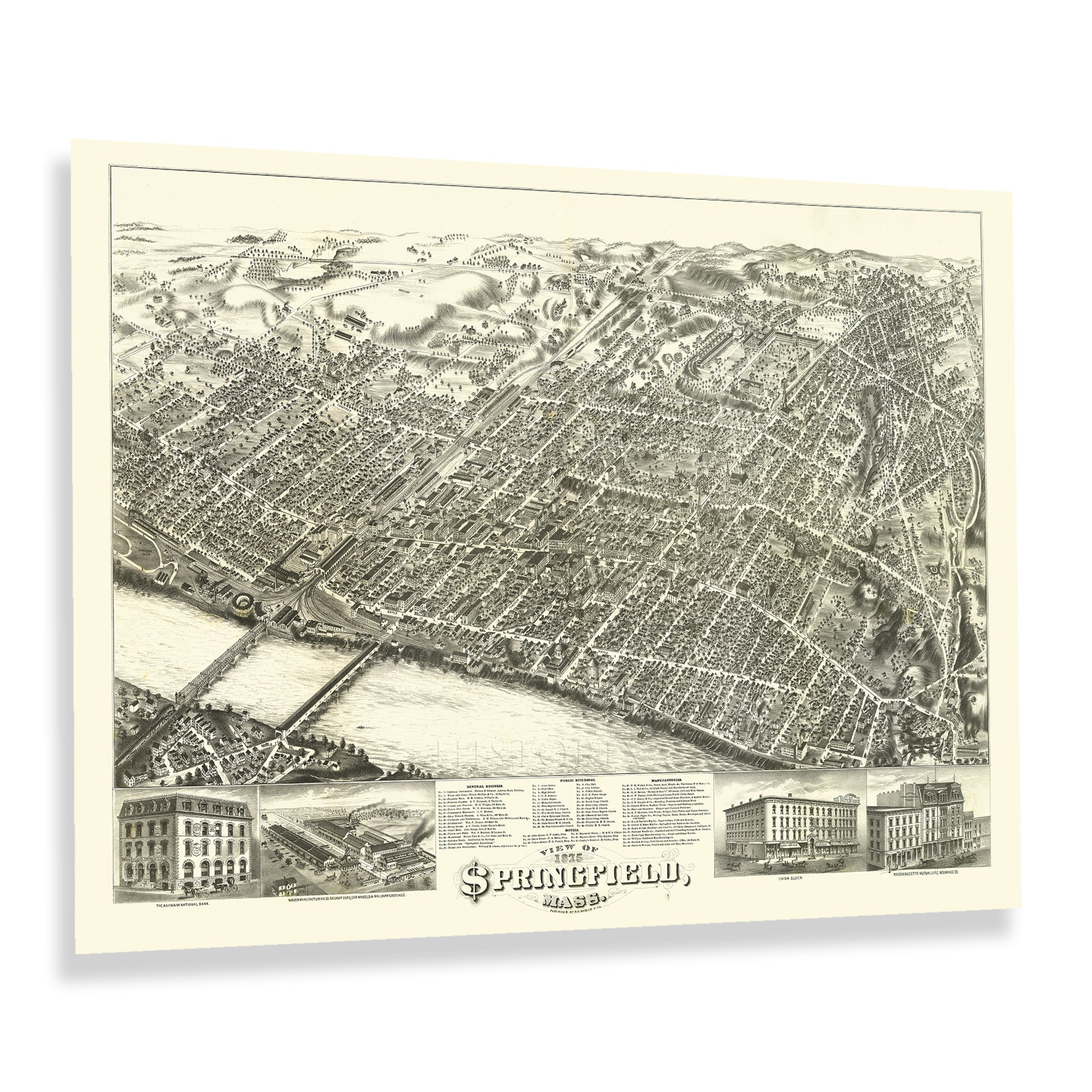 Wildon Home® " 1875 Springfield Massachusetts Map Poster Wall Art " on ...