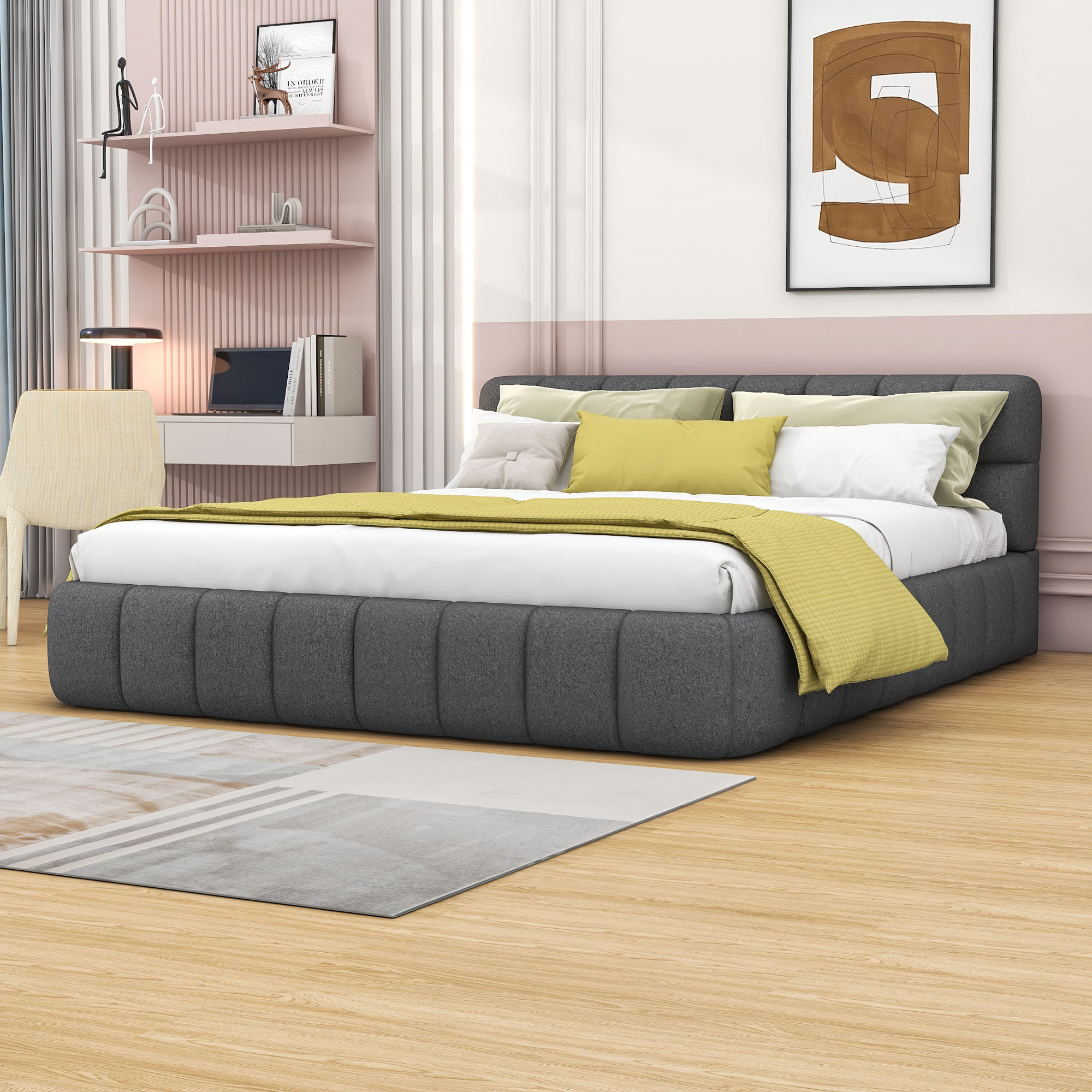 Ivy Bronx Khristin Queen Size Upholstered Platform Bed with Headboard ...