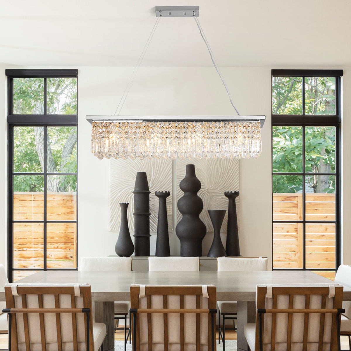 Mercer41 Colsten Luxurious Dimmable 8-Light Rectangle Raindrop Crystal ...