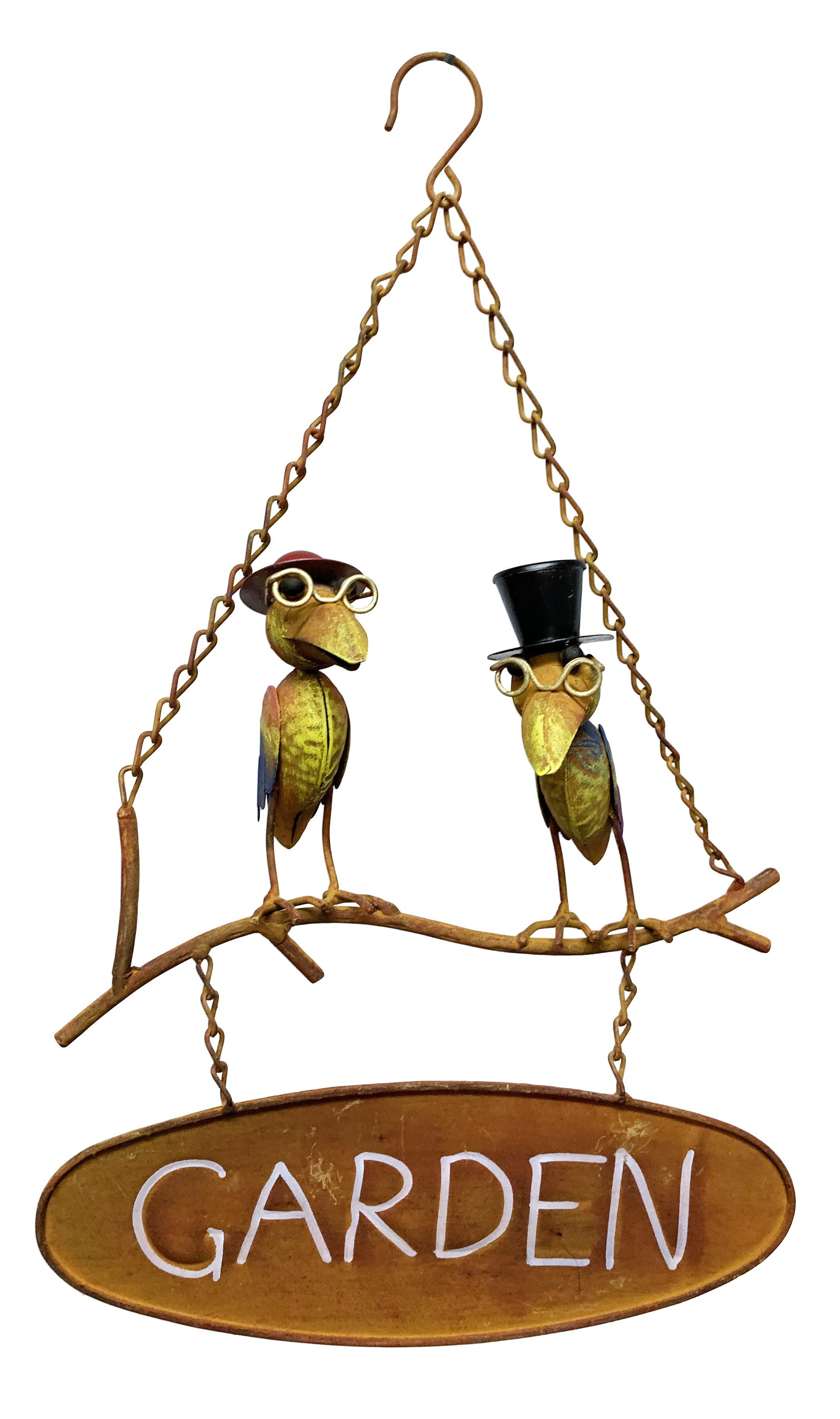 Ebern Designs Northway Metal Hanging Bird Crow with Garden Sign ...