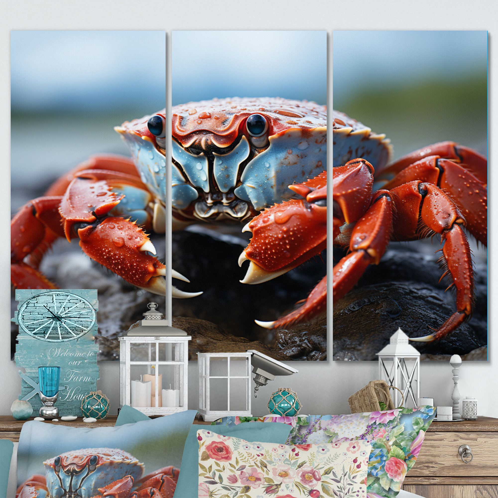 Highland Dunes Crab Coastal Guardian - Animals Wall Art Print Set ...