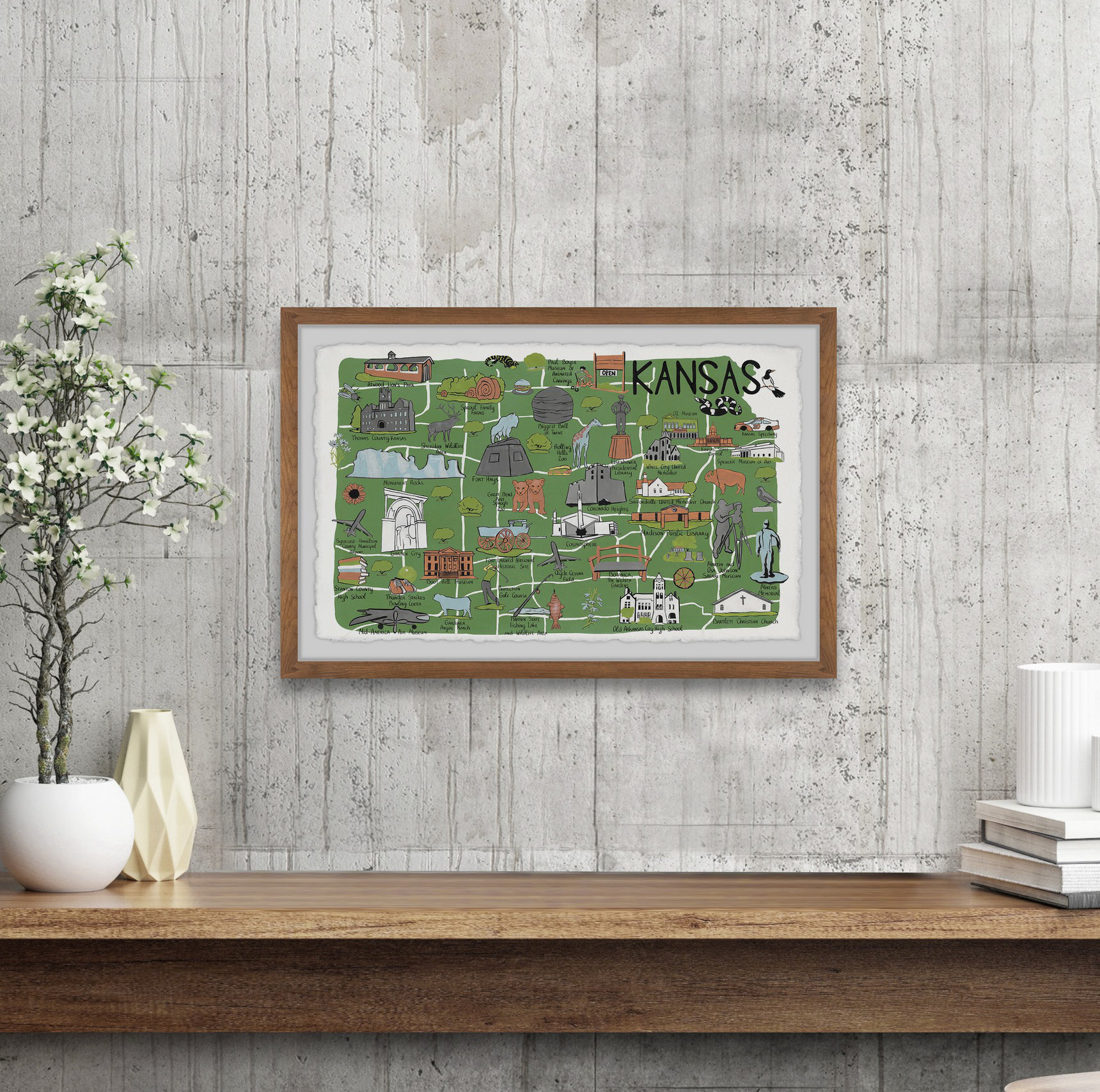 Trinx Illustrated Map Of Kansas Attractions by Marmont Hill - Picture ...