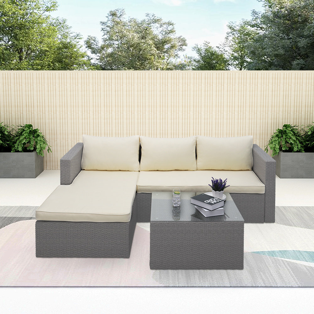 Latitude Run® Outdoor Wicker Corner Lounge Seating Set With Cushions ...