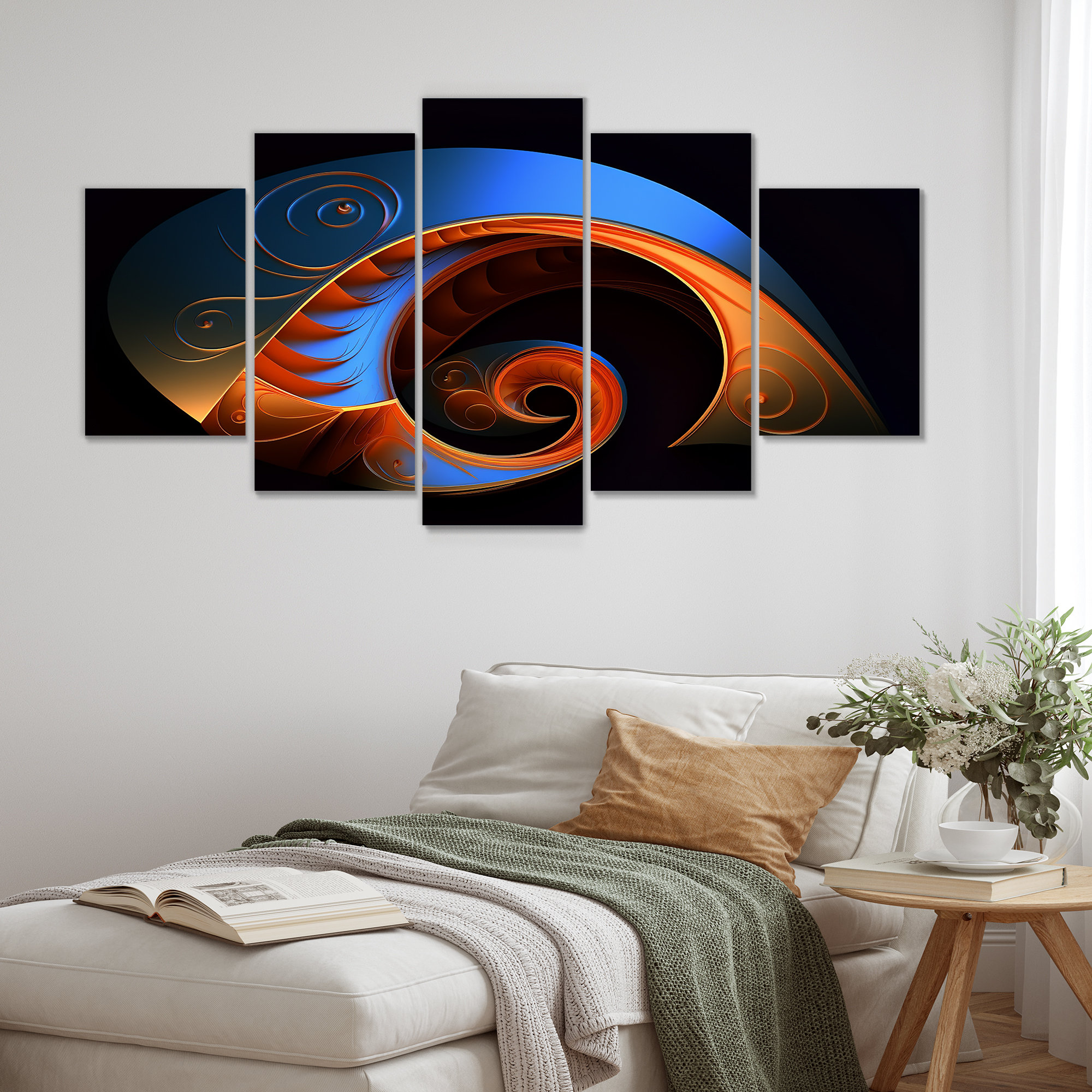 Ivy Bronx Delicate Spiral Subtle Blue Orange - Geometric Wall Art Decor ...