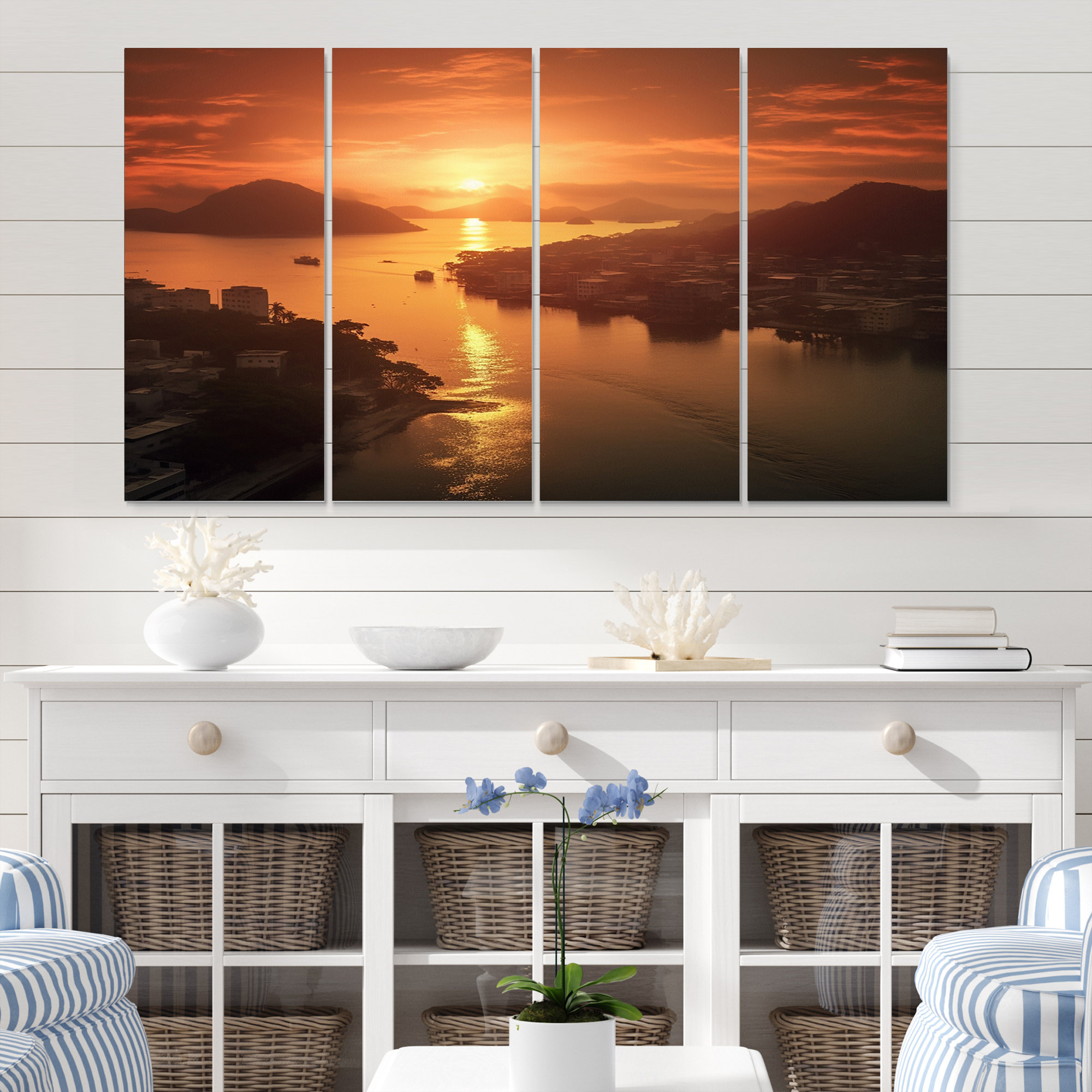 Design Art Glorious Brazilian Sunset Over Majestic River - Lake Canvas ...