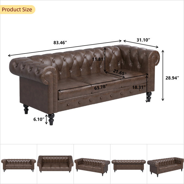 Alcott Hill® 83'' Rolled Arm Chesterfield Sofa | Wayfair