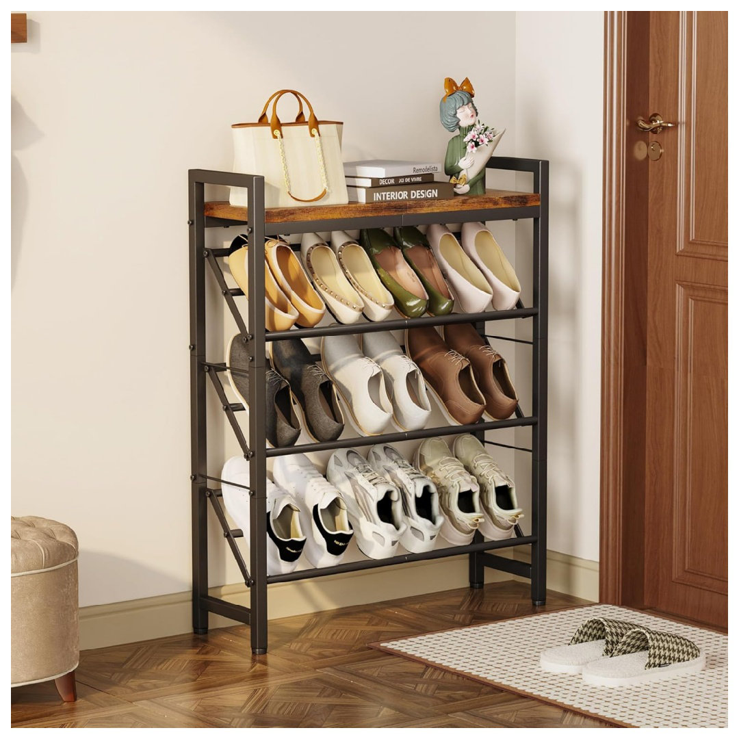 17 Stories 4 Tier Narrow Shoe Rack, Storage, Metal Slim Shoe Rack, Free ...
