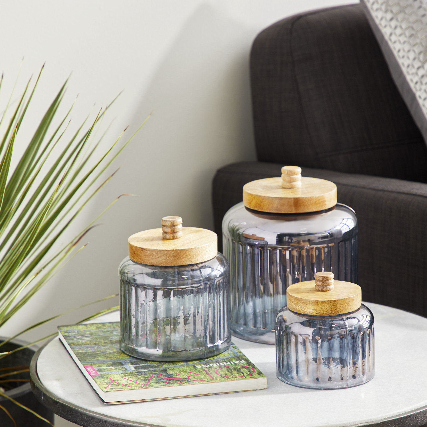 August Grove® Arsenovic Glass Decorative Jars with Wood Lids Set ...