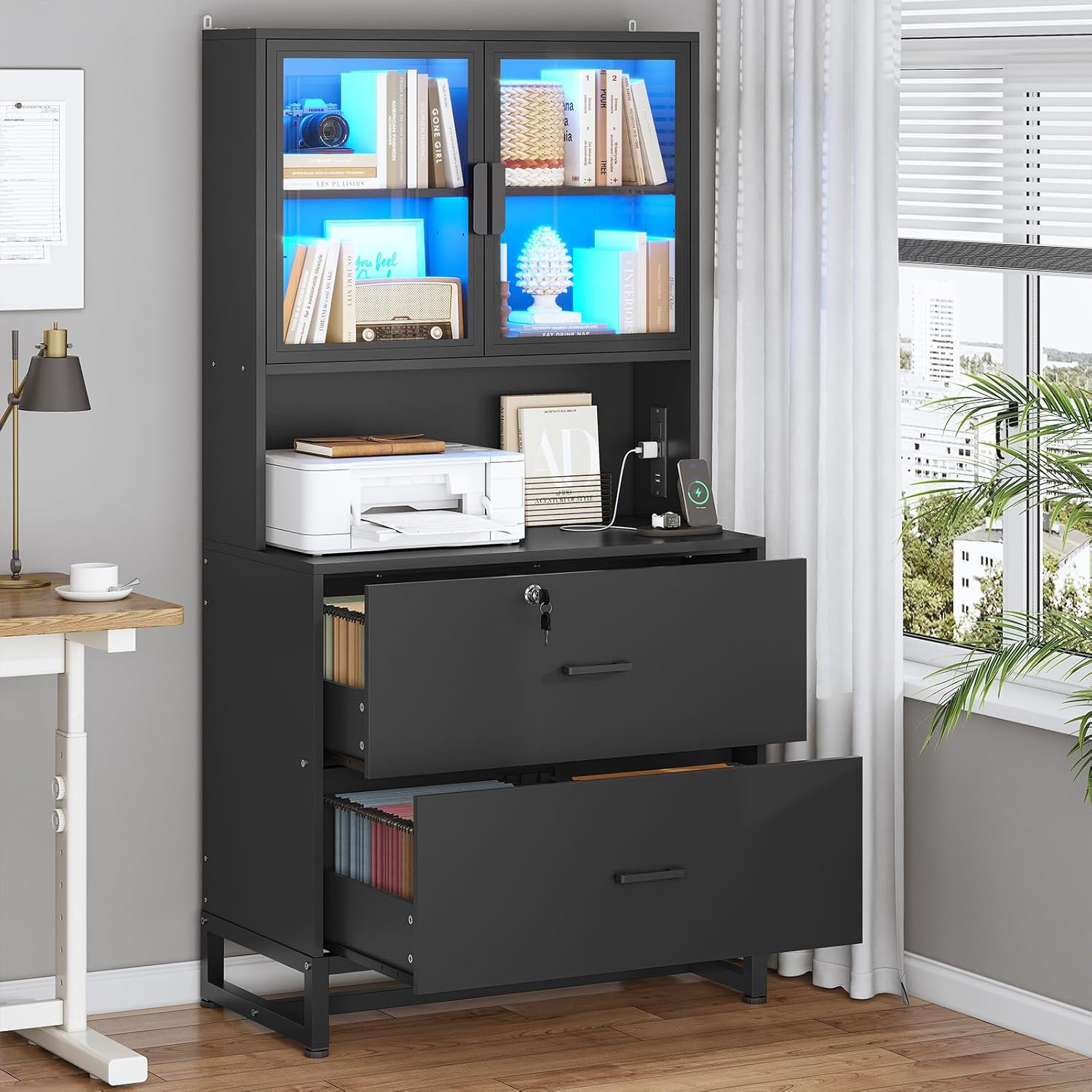 Ivy Bronx 2 Drawer File Cabinet with Lock & Charging Station, Filing ...