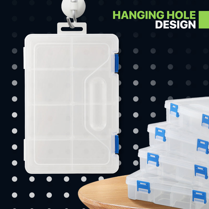 Rebrilliant 4-Pack Clear Plastic Grid Storage Boxes With 8 Adjustable ...