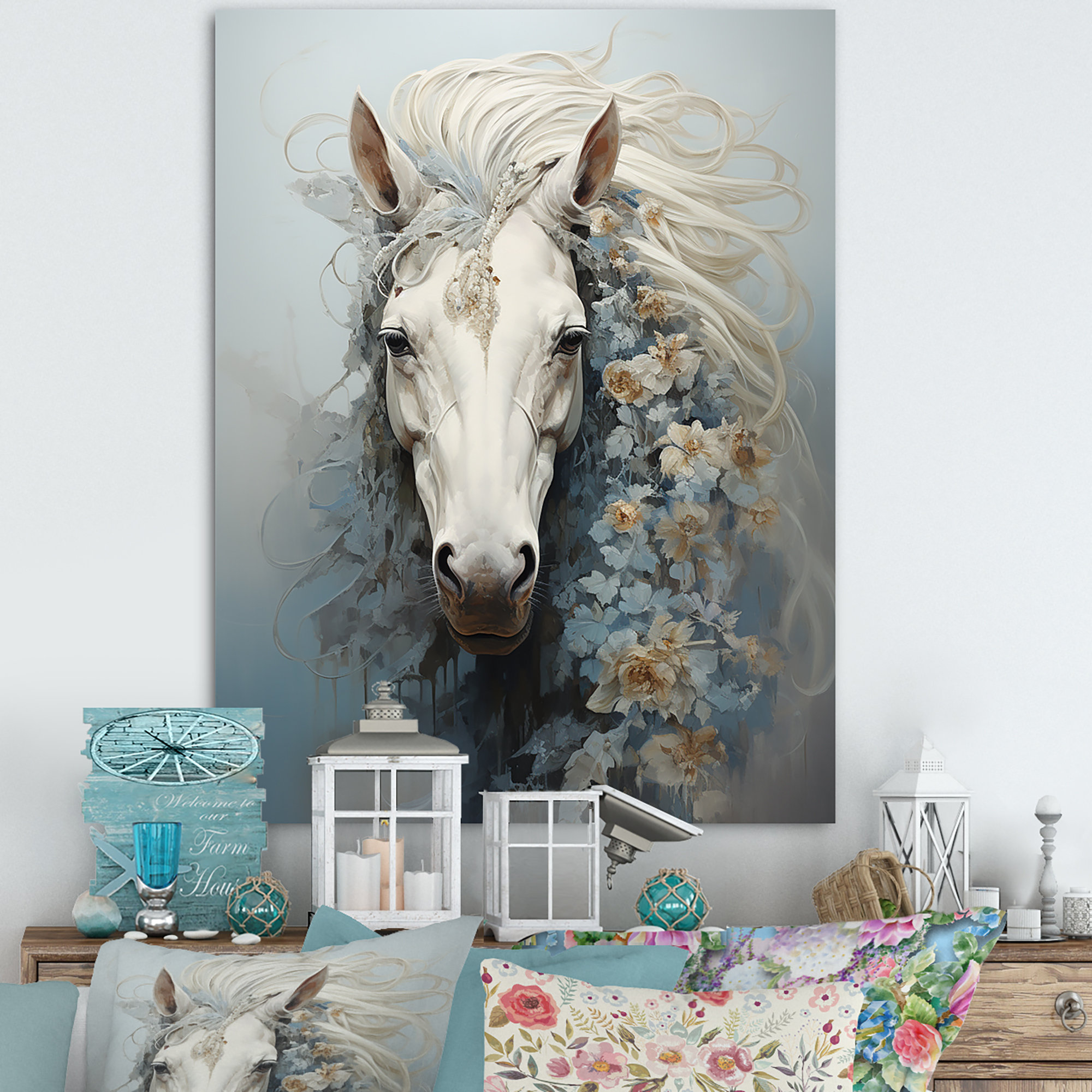 Union Rustic Minimalism Flower Hair Unicorn Framed On Canvas Print ...