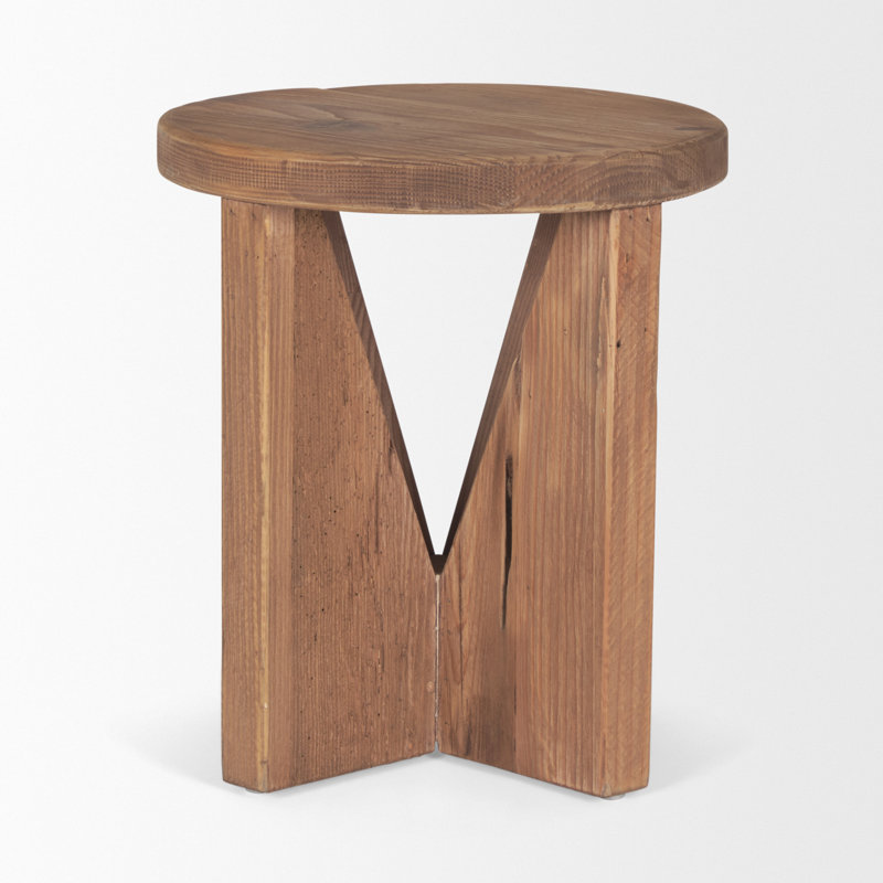 Loon Peak® Julyn Round Natural Brown Wood w/ Angled Legs Stool | Wayfair