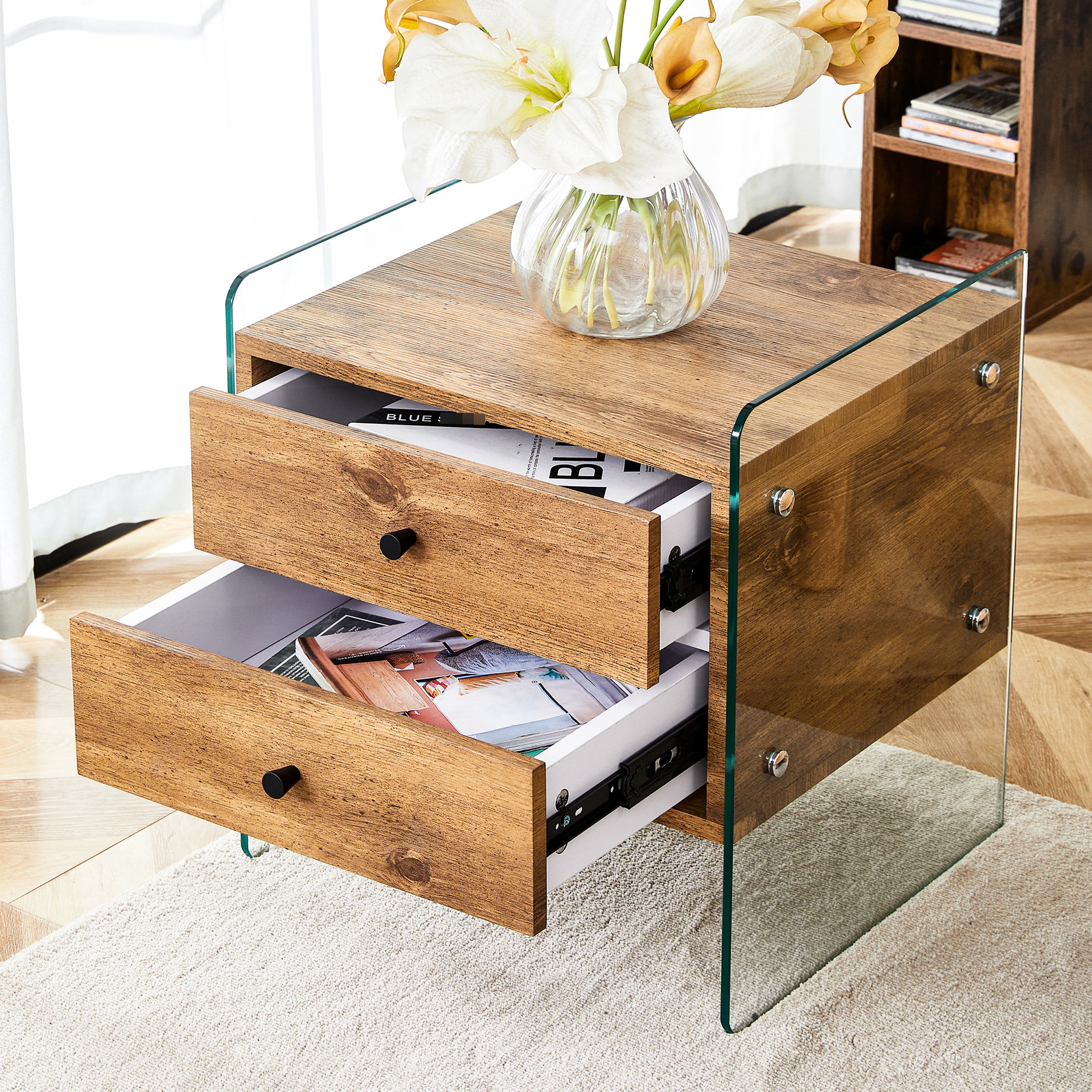 Hokku Designs Double - Drawer Bedside Table: Material And Transparent ...