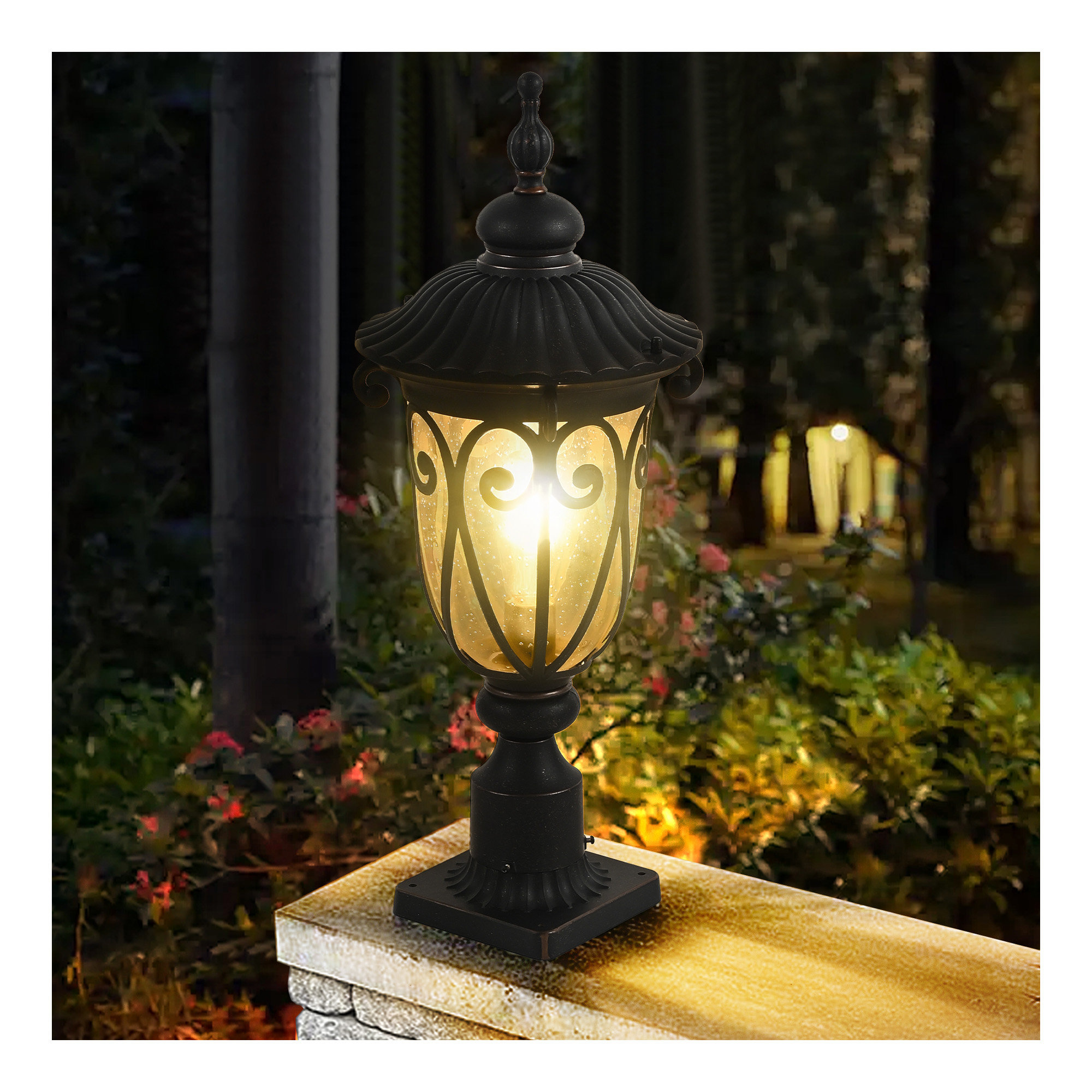 Taroo Clocks 24"(H) 1-pack Vintage Black Outdoor Post Lantern ...