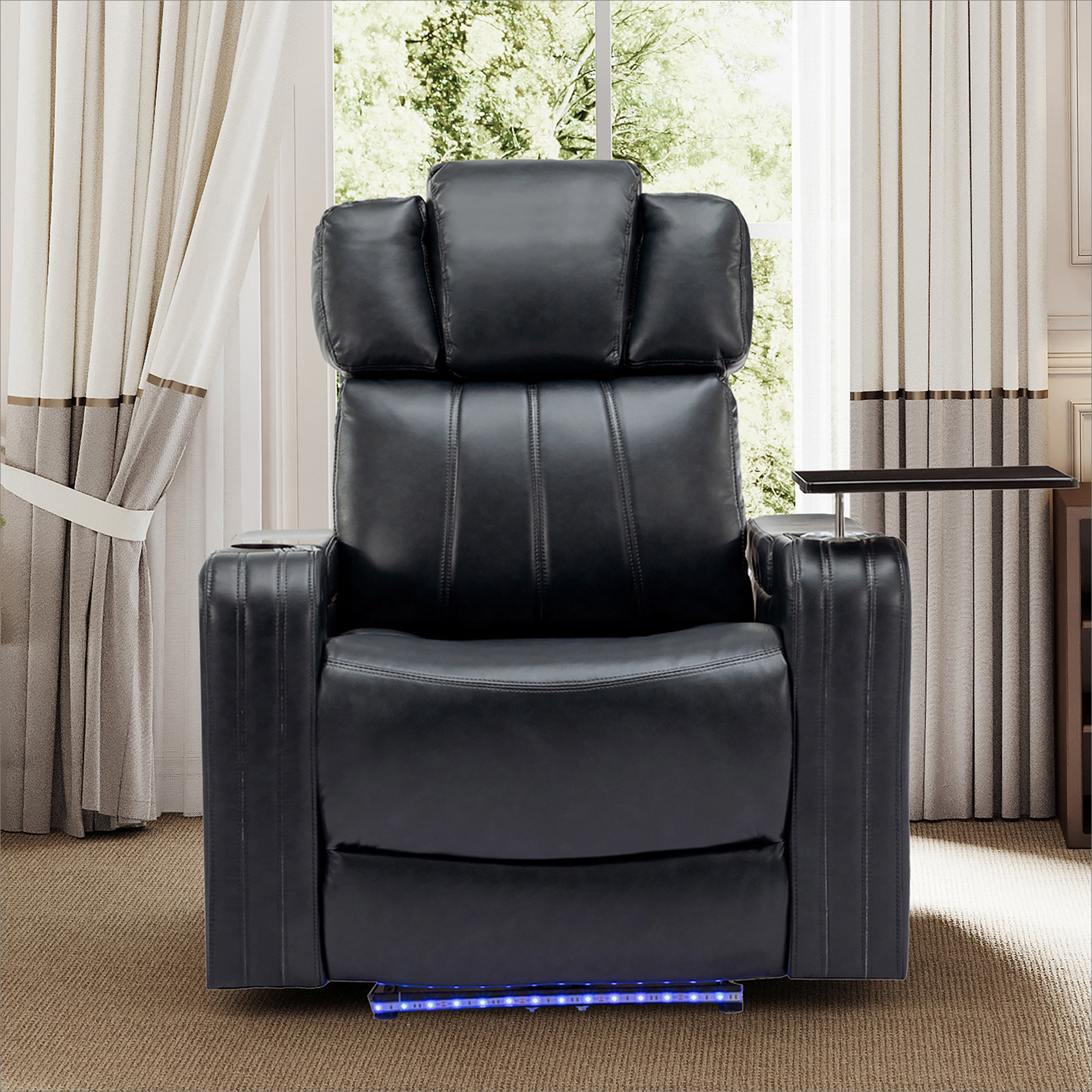 Latitude Run® PU Leather Power Recliner Individual Seat Home Theatre ...