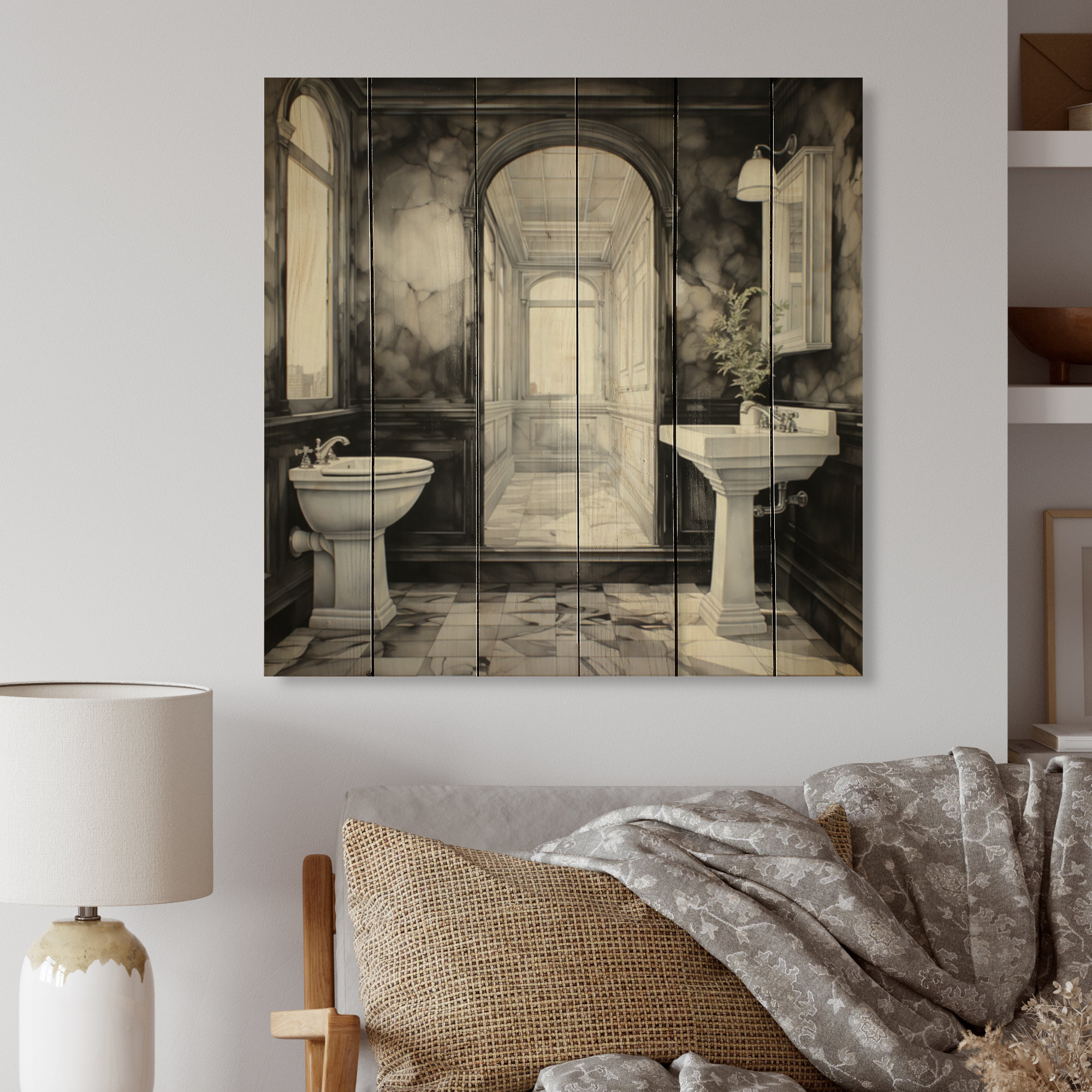 Red Barrel Studio® Jahliah Modern Monochrome Toilet I On Wood Print ...