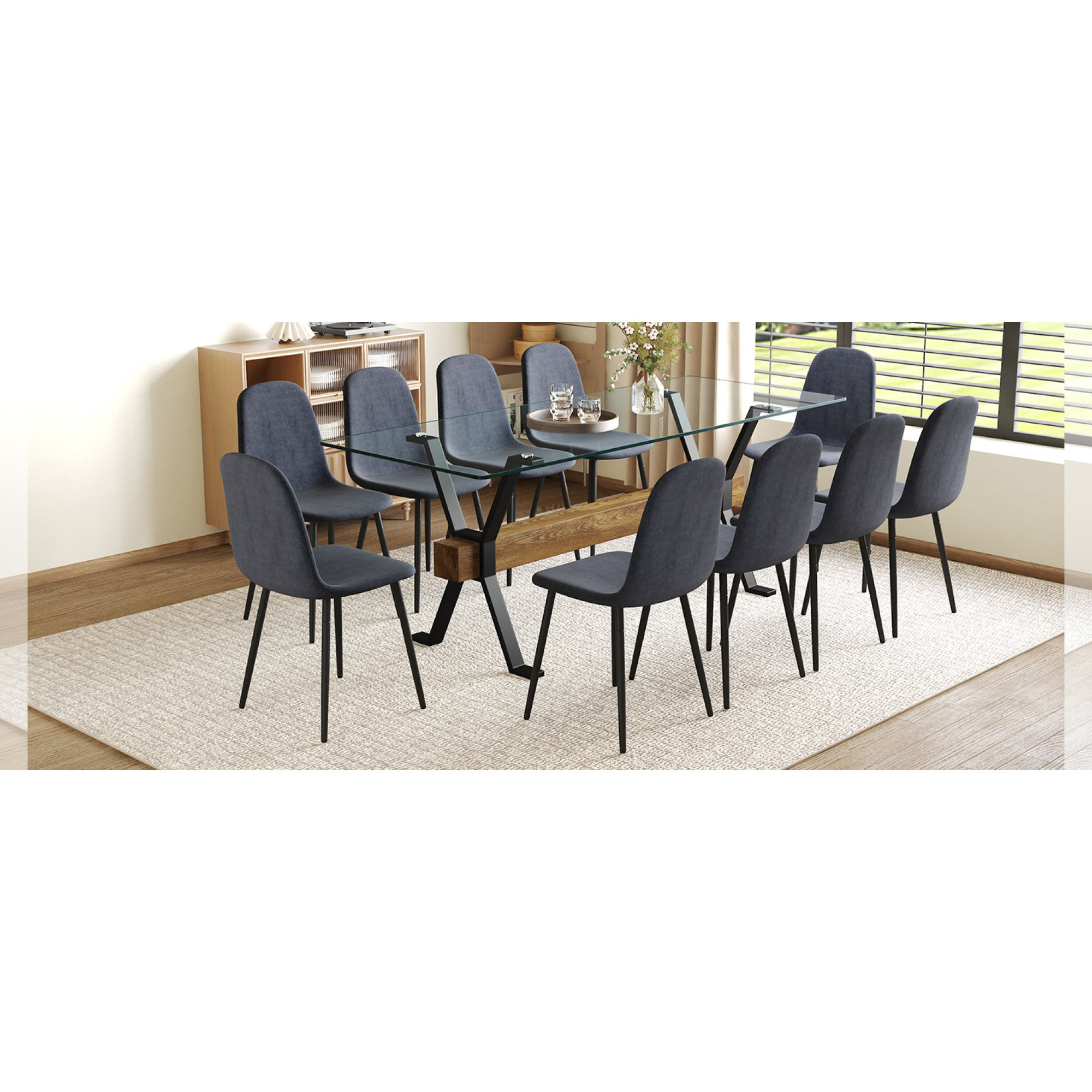 Hokku Designs Modern Dining Table Set With Transparent Glass Top & X ...