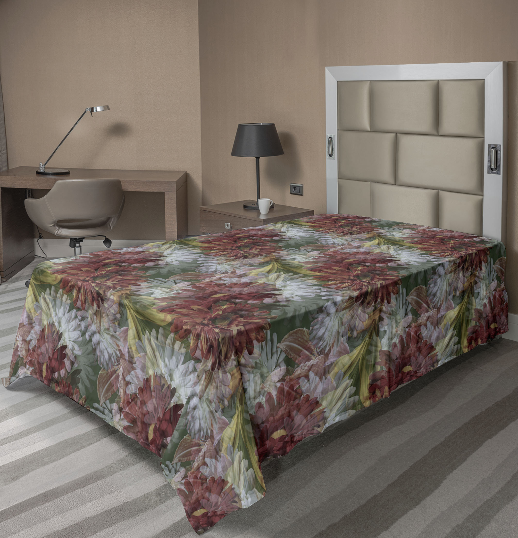 Ambesonne Floral Flat Sheet Gerbera Shadowy Effect Art Pale Maroon ...