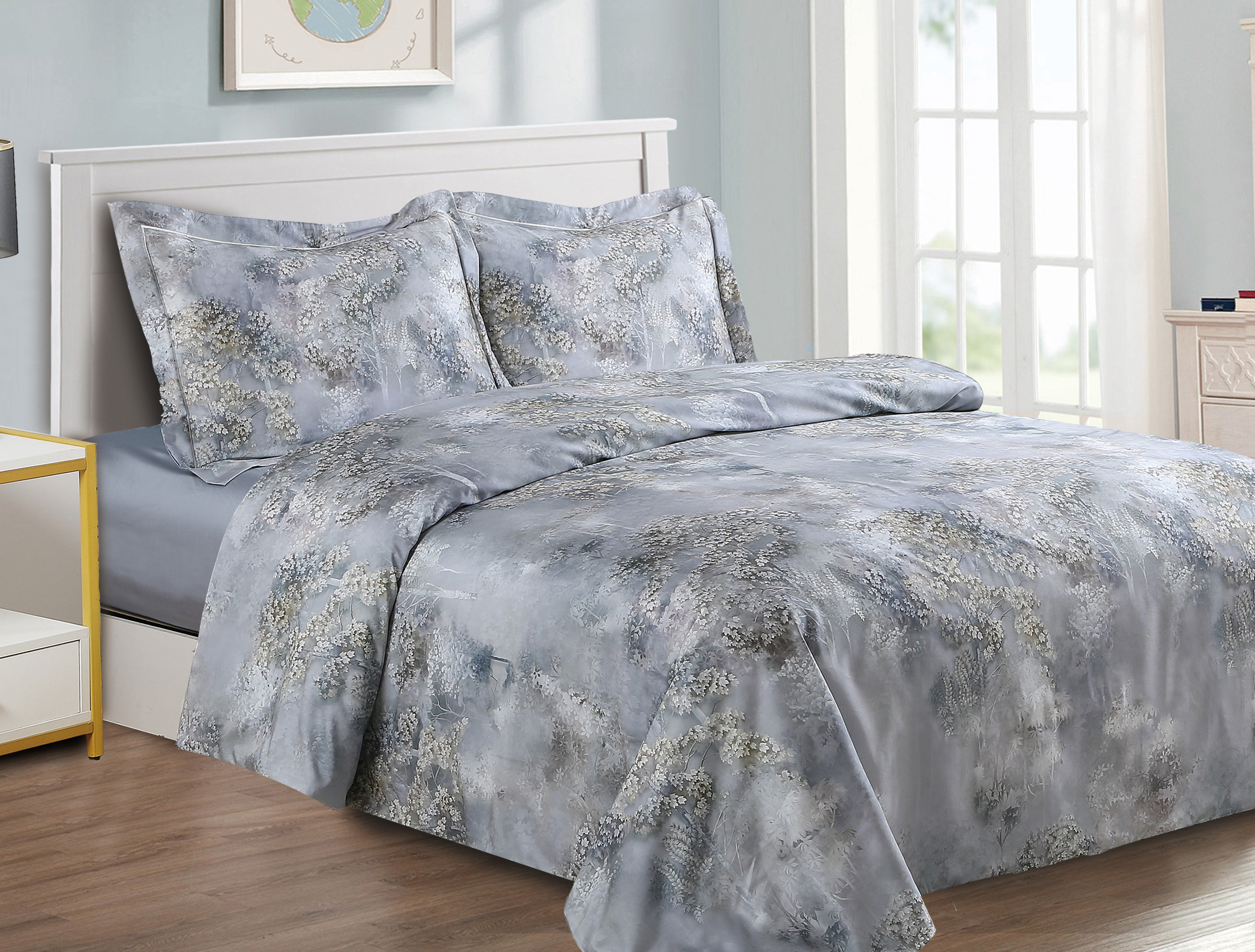 Violet Linen French Blossom Trees Pattern Cotton Sateen Duvet Cover Set ...