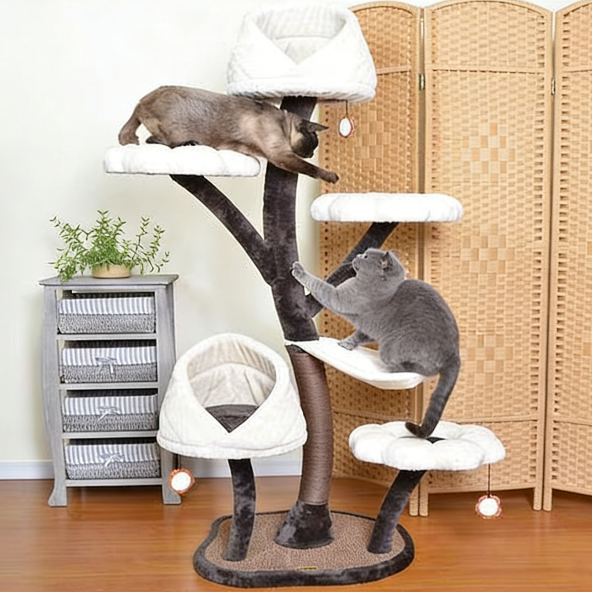 Kztmaea Floral Multi-Level Cat Tree With Sisal Scratching Posts And ...