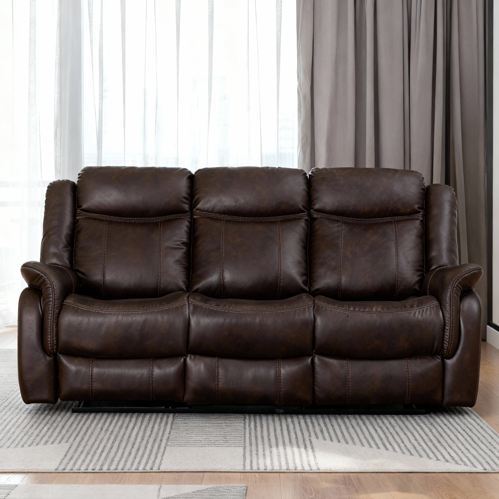 Lark Manor™ 78.35'' Faux Leather Sofa: Manual Recline & Drop - Down ...