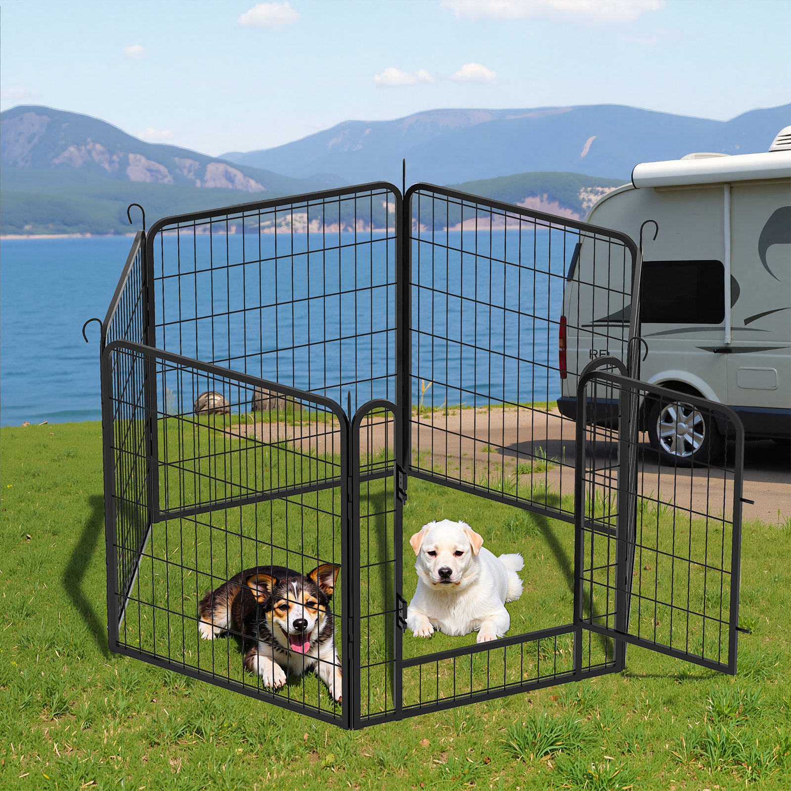 Wooakway Dog Playpen, 6 Panel Metal Exercise Pen With Door, Foldable ...