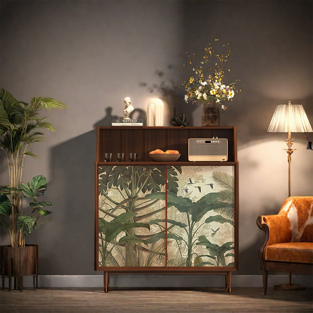 East Urban Home Walnut Wood Storage Cabinet with Doors | Wayfair