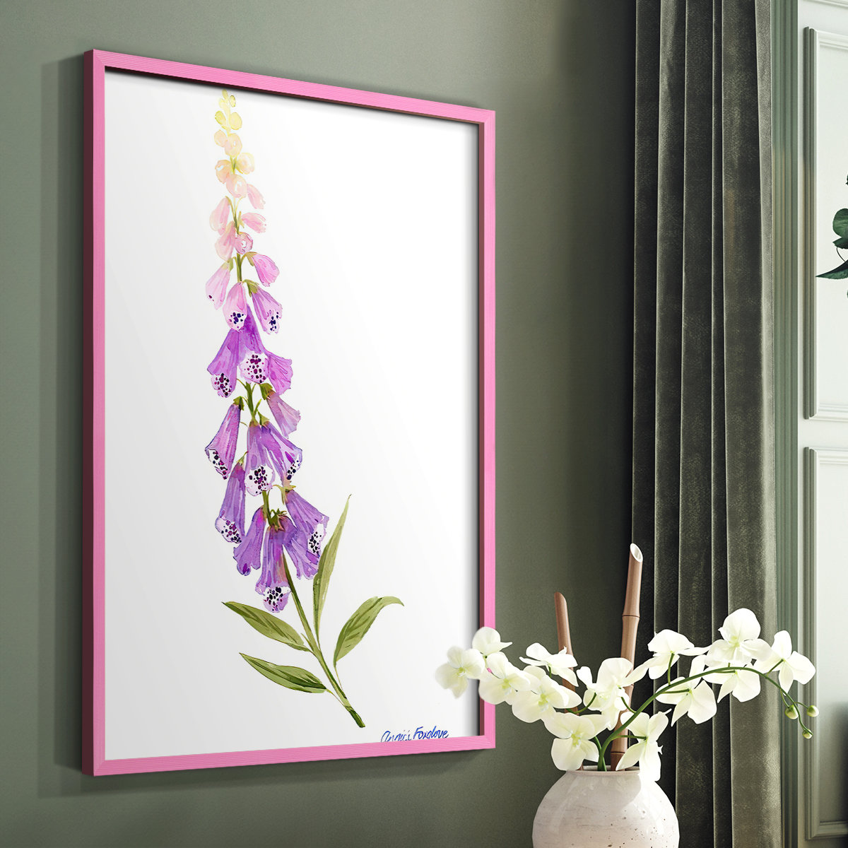 Gracie Oaks Annie's Foxglove II Framed Print - Solid Wood | Wayfair