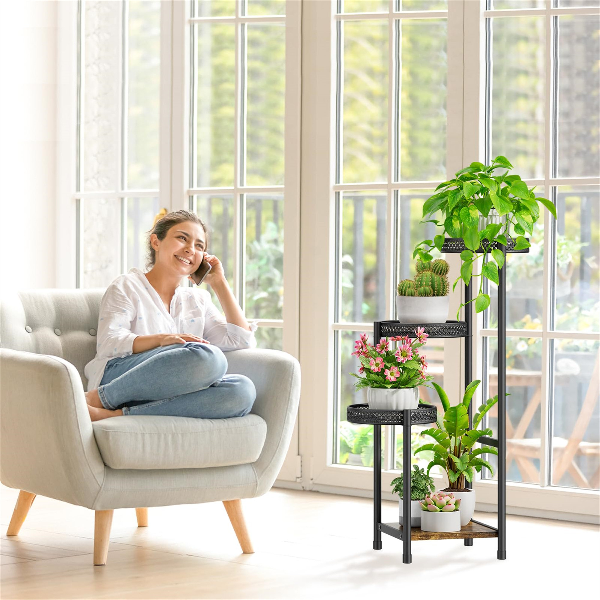 Maker Network 4 Tier Indoor / Outdoor Plant Stands, High Metal Plant ...