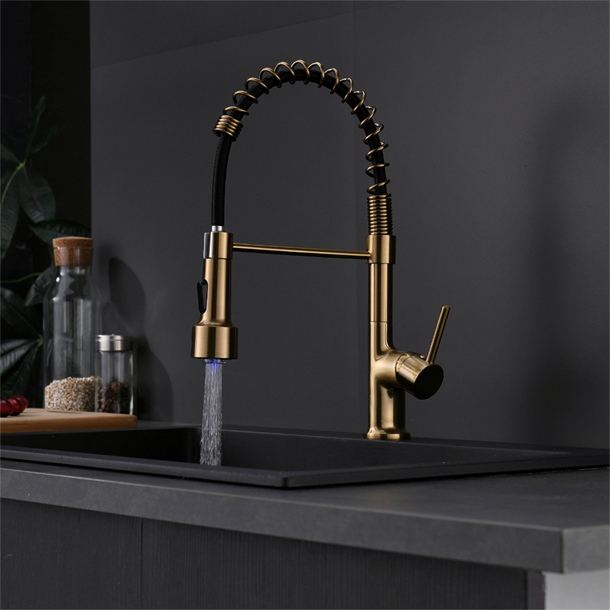 LOONGFIELD LED Kitchen Faucet With Pull Down Sprayer, Single Handle ...
