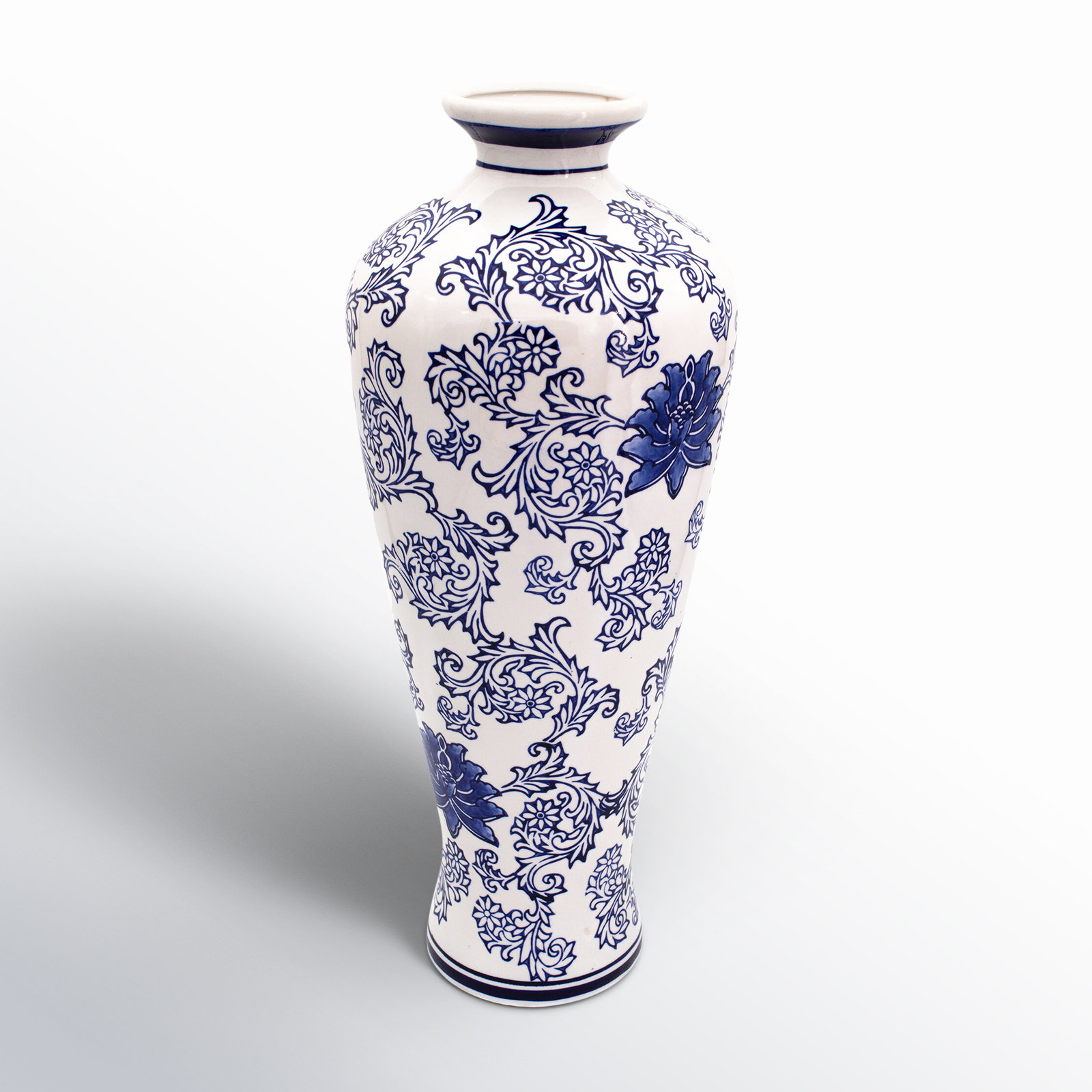 Euro Ceramica Blue Garden Tall White Lotus Shoulder Vase & Reviews ...