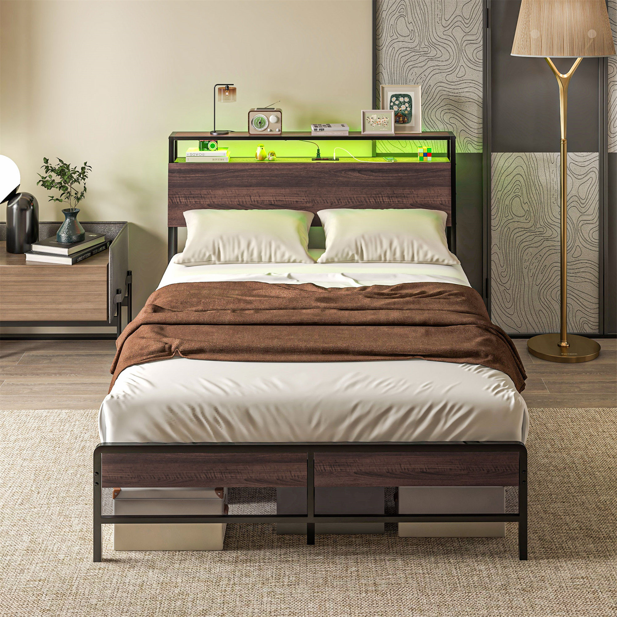 Orren Ellis Versatile Platform Bed Frame with LED Lights and Multi ...