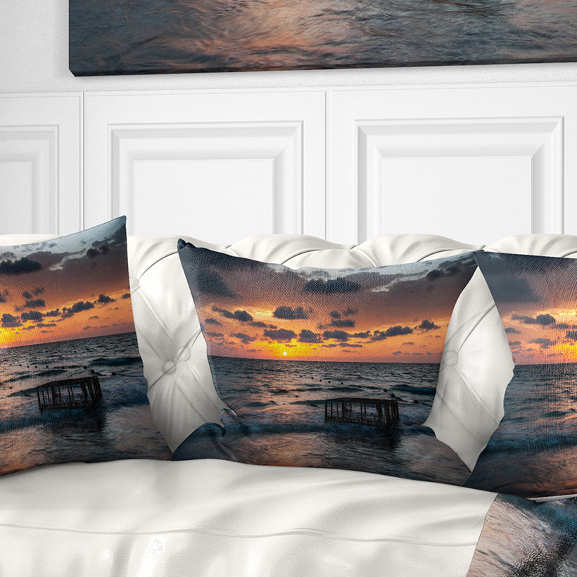 Design Art Tropical Beach with Empty Cage - Sea & Shore Printed Pillow ...