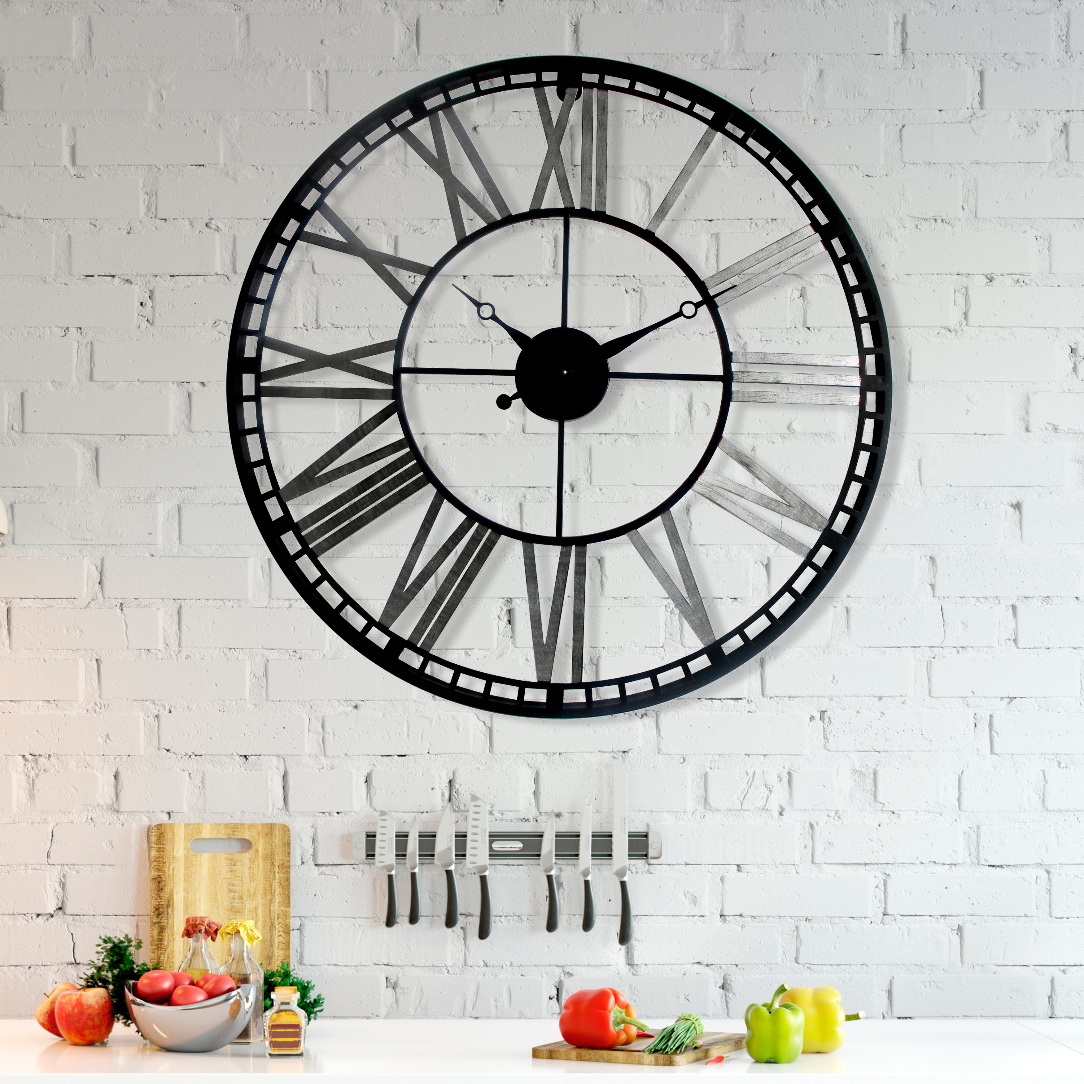 Breakwater Bay Oversized Renner Industrial Iron Wall Clock - 70 cm / 27 ...