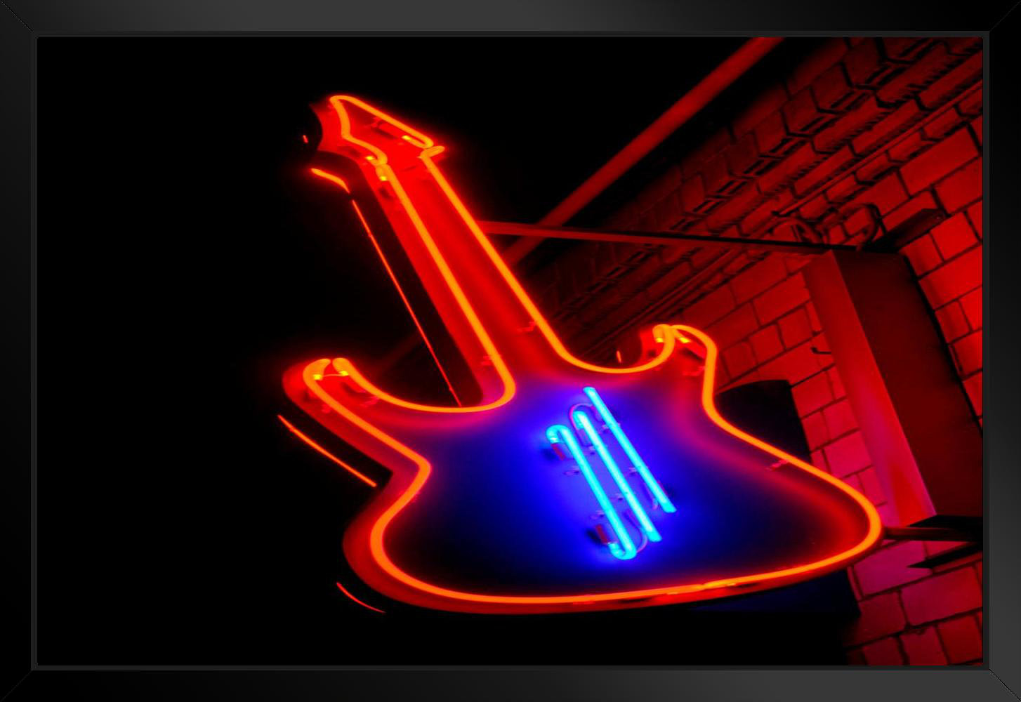 Latitude Run® Red Neon Guitar Musical Instrument Sign Photo Art Print ...