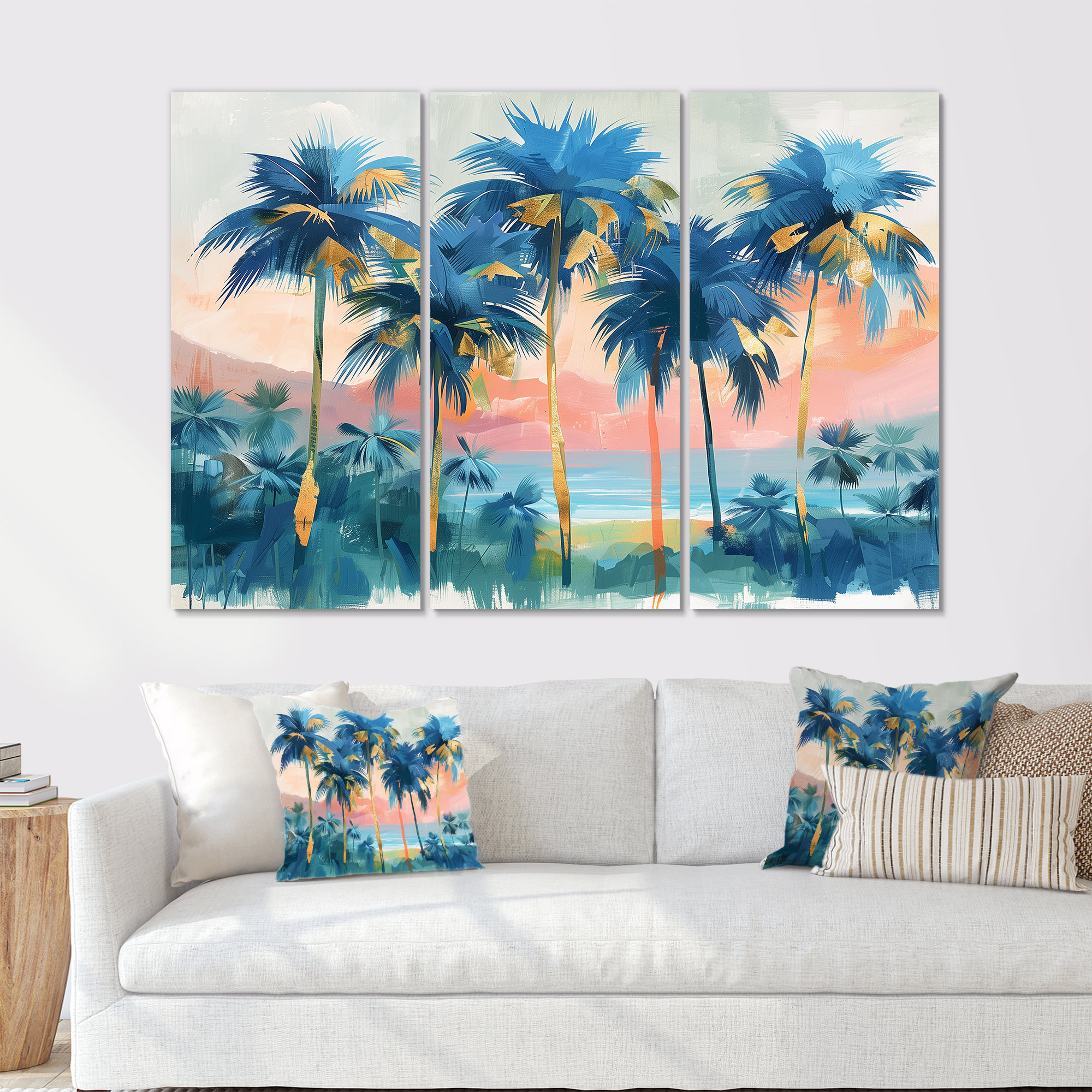 Bay Isle Home™ Abstract Coastal Palm Trees In Blue And Gold II - Palms ...