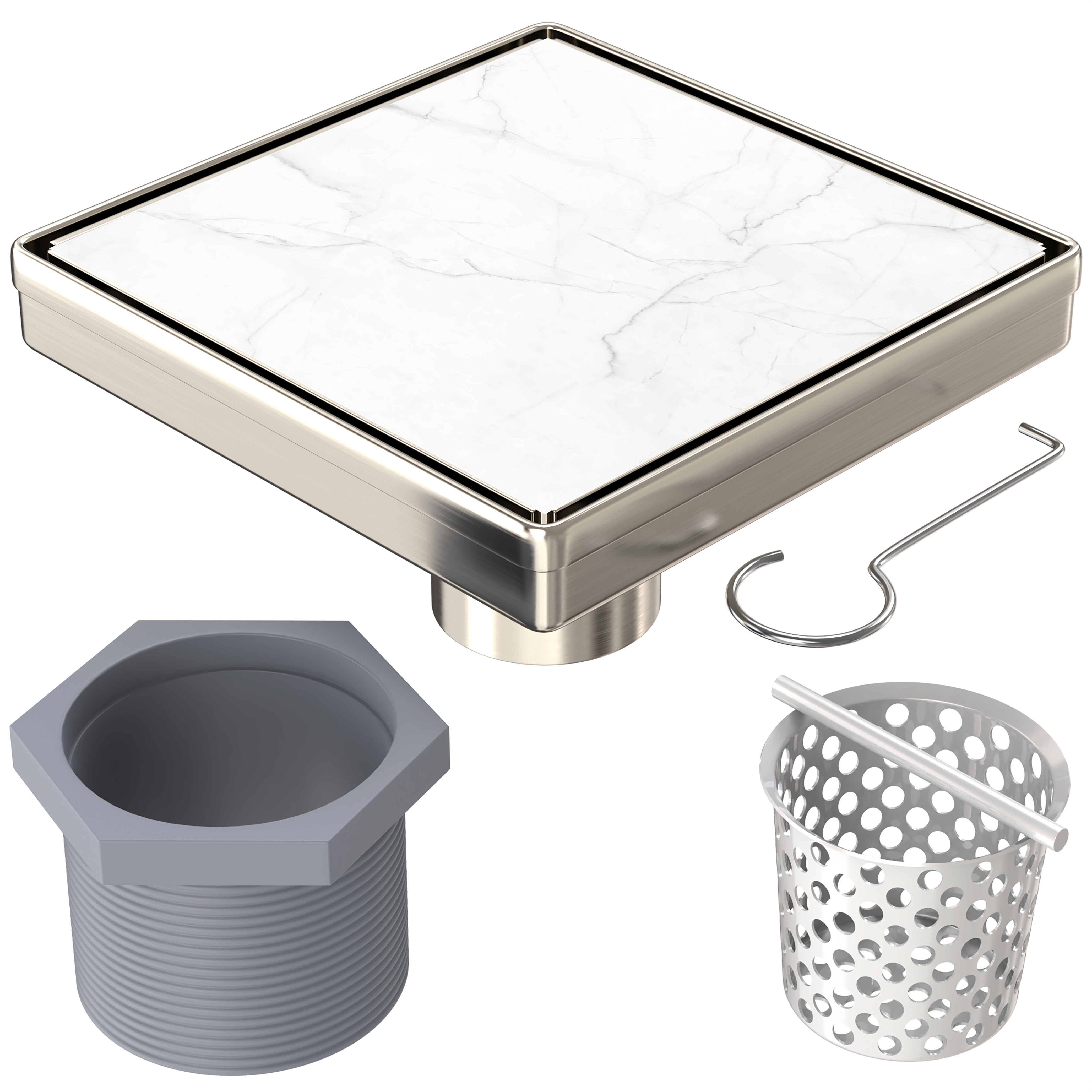 HYDROWARE Drain de douche carré 6 po avec crépine et crochet de levage ...