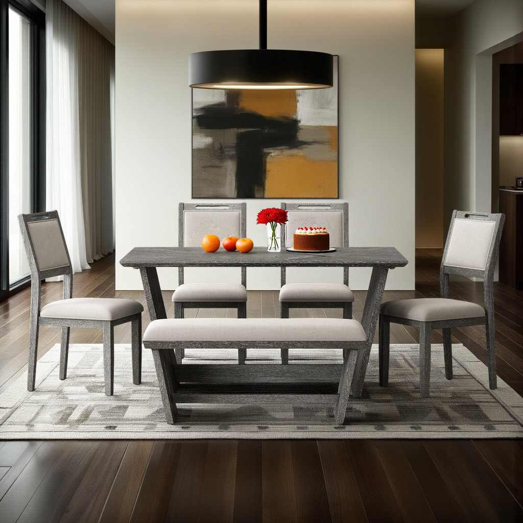 George Oliver 6-Piece Retro Dining Table Set, 60" Wood Table with ...