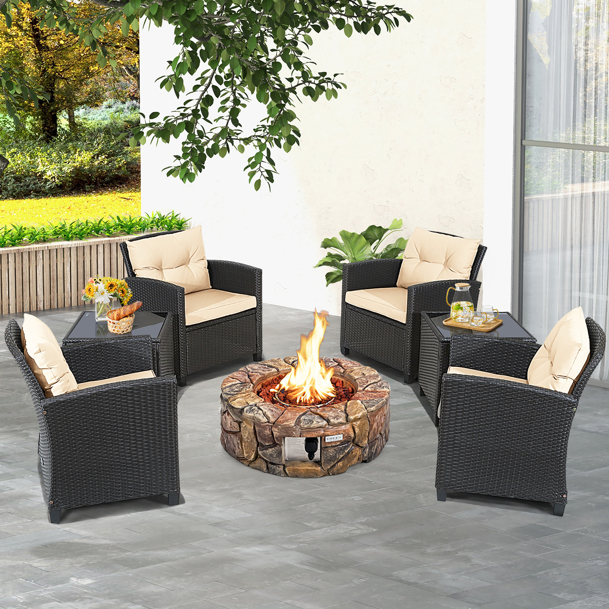 Lark Manor Aneri 4 - Person Outdoor Seating Group with Cushions ...